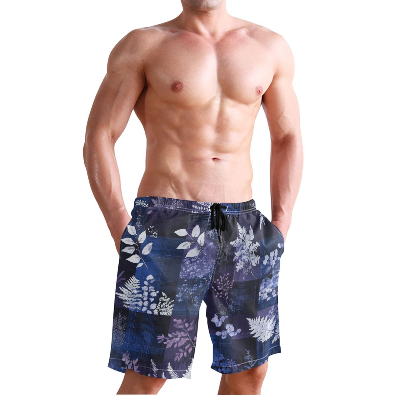 Ckdifva Purple and Blue Winter Leaves Men's Board Shorts Swim Trunks ...