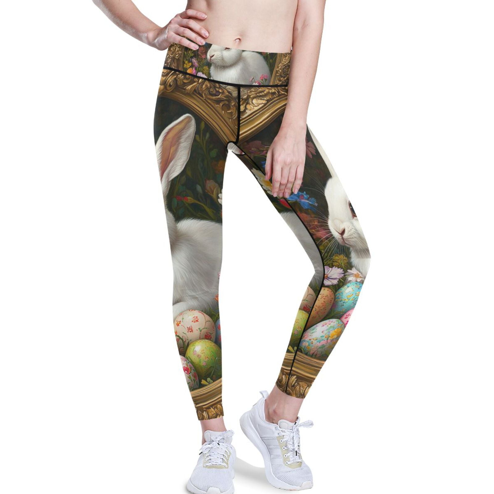 Ckdifva Rabbit Easter Eggs Flowers Yoga Pants with Pockets for Women ...