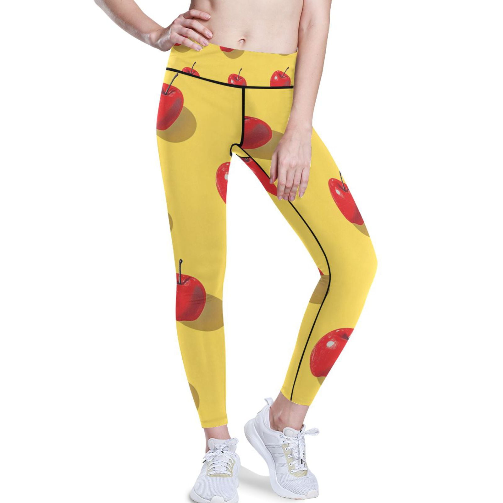 Ckdifva Red Apples in Yellow Yoga Pants with Pockets for Women Workout ...