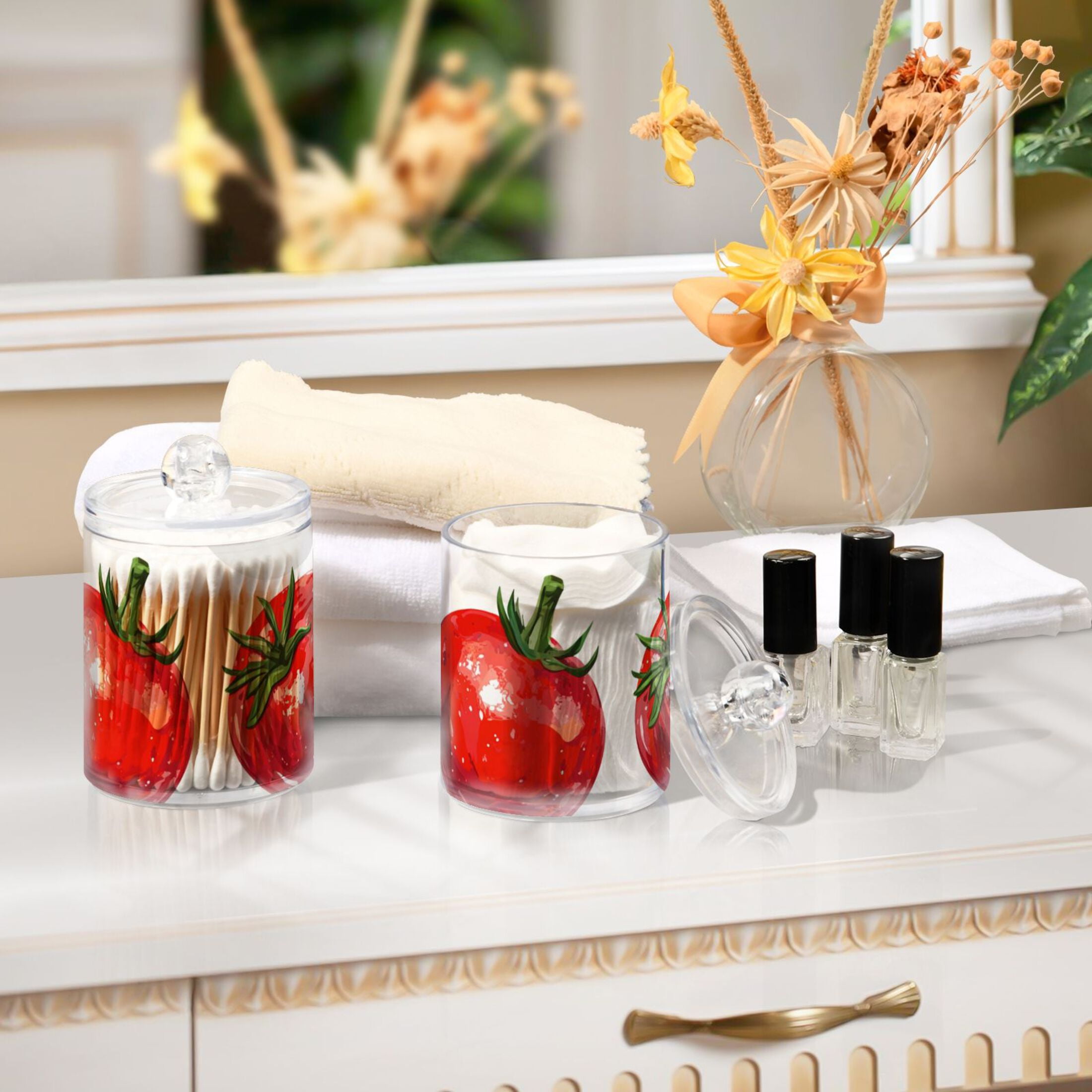 Ckdifva Red Tomatoes Storage Jar with Lid Acrylic Organization Storage ...