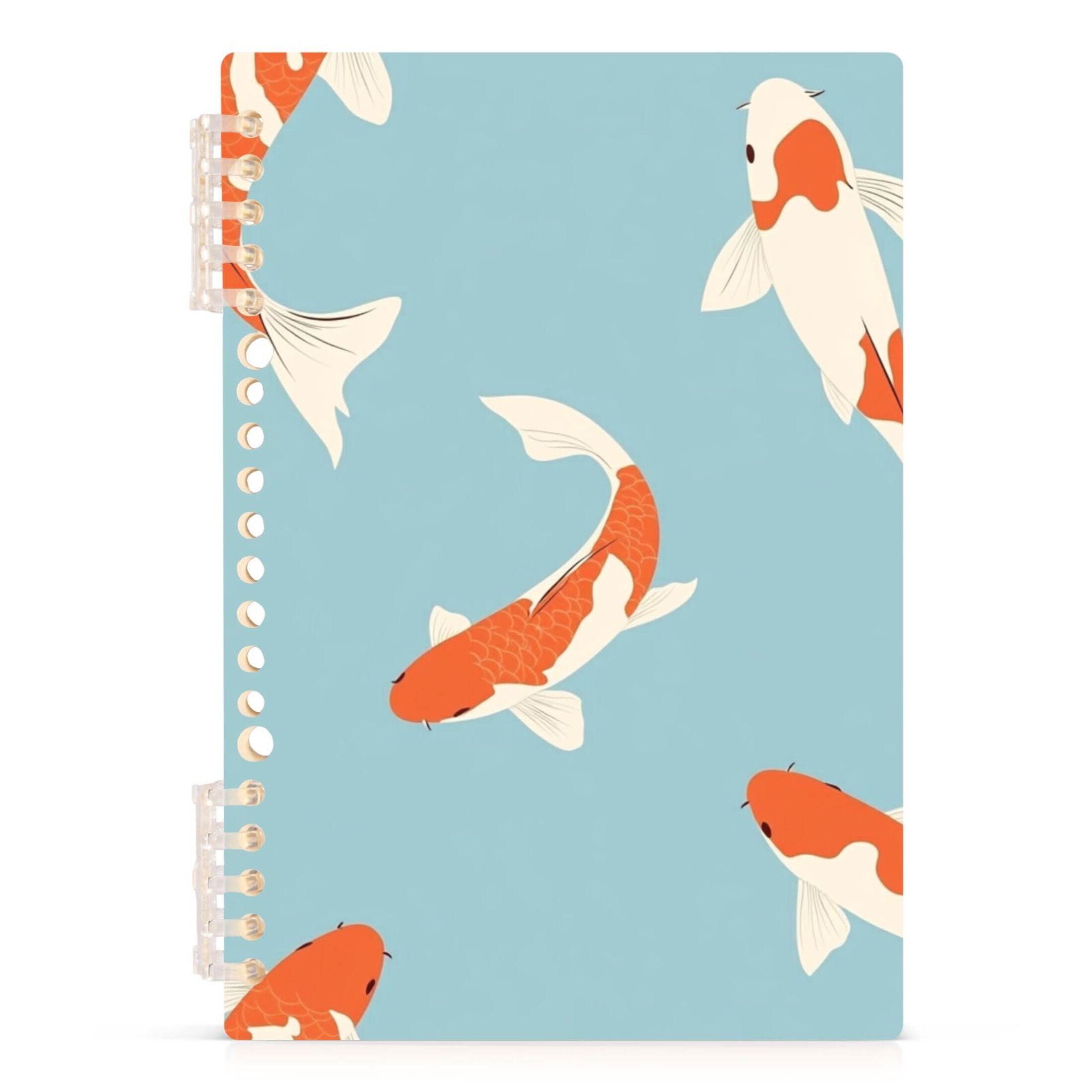 Ckdifva Red and White Koi Fish A5 Ring Binder Notebook Journey Note Diary College Ruled Study 60 ...