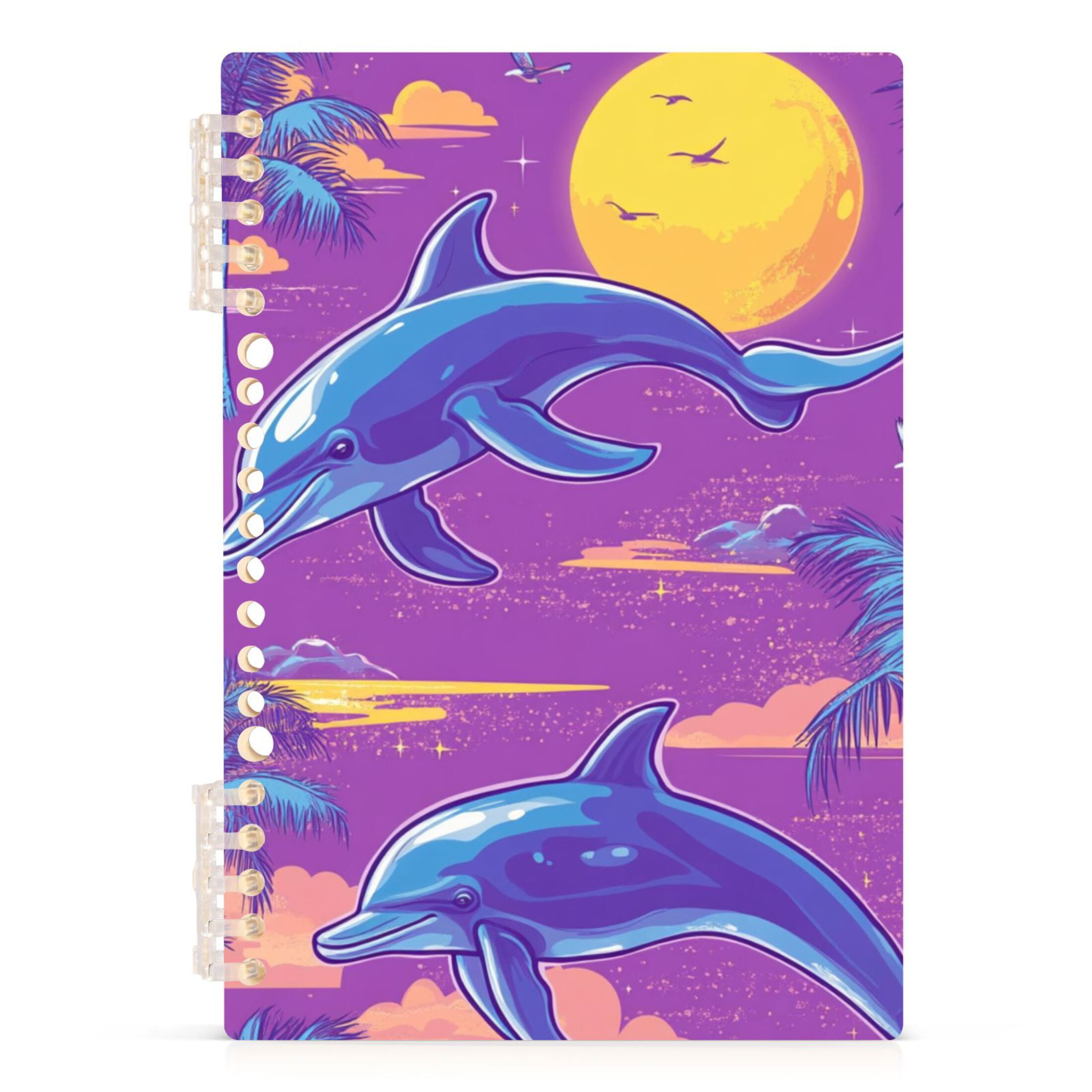Ckdifva Retro Dolphins Trees A5 Ring Binder Notebook Journey Note Diary ...