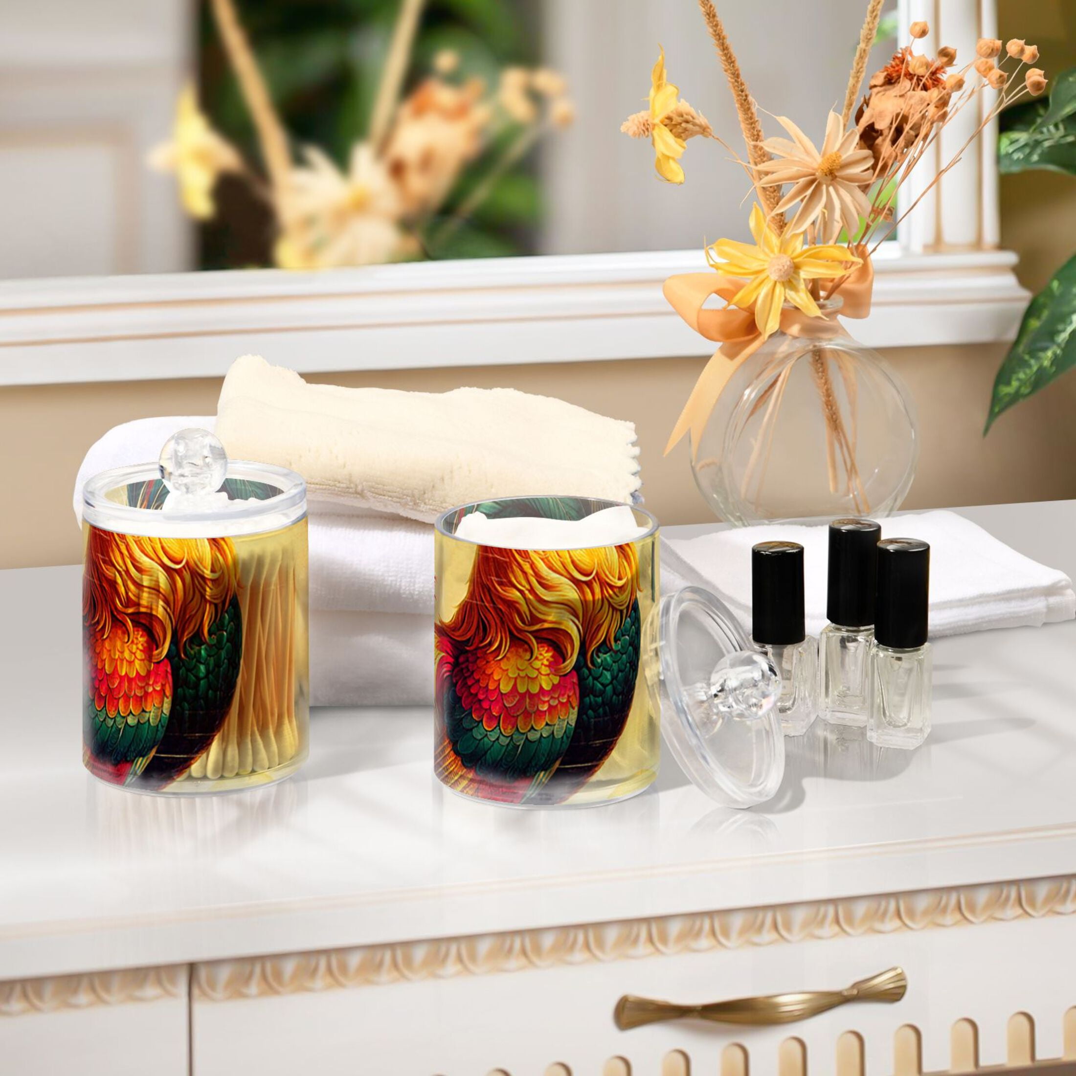 Ckdifva Retro Rooster Storage Jar with Lid Acrylic Organization Storage ...