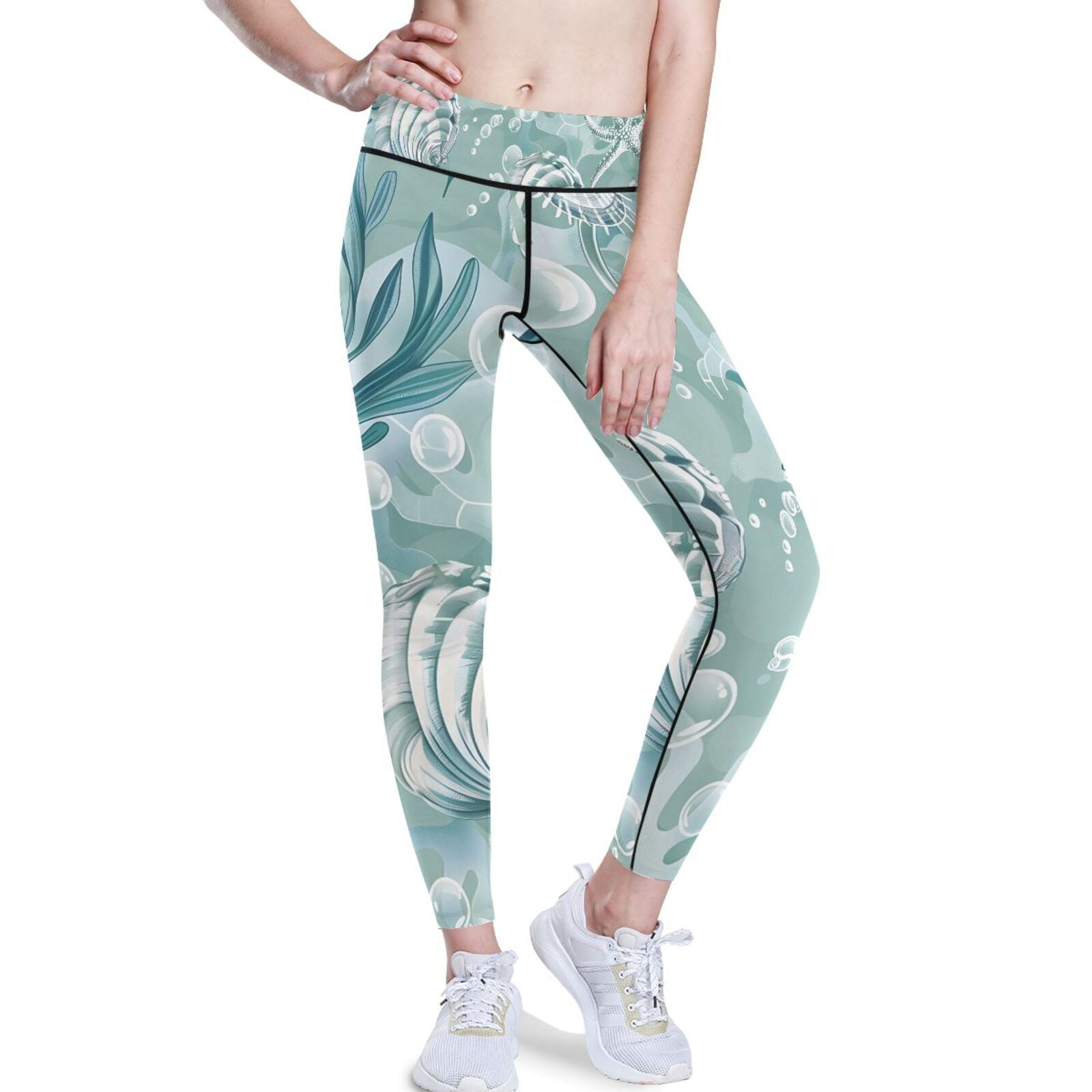 Ckdifva Seashells Algae Bubbles Yoga Pants with Pockets for Women ...
