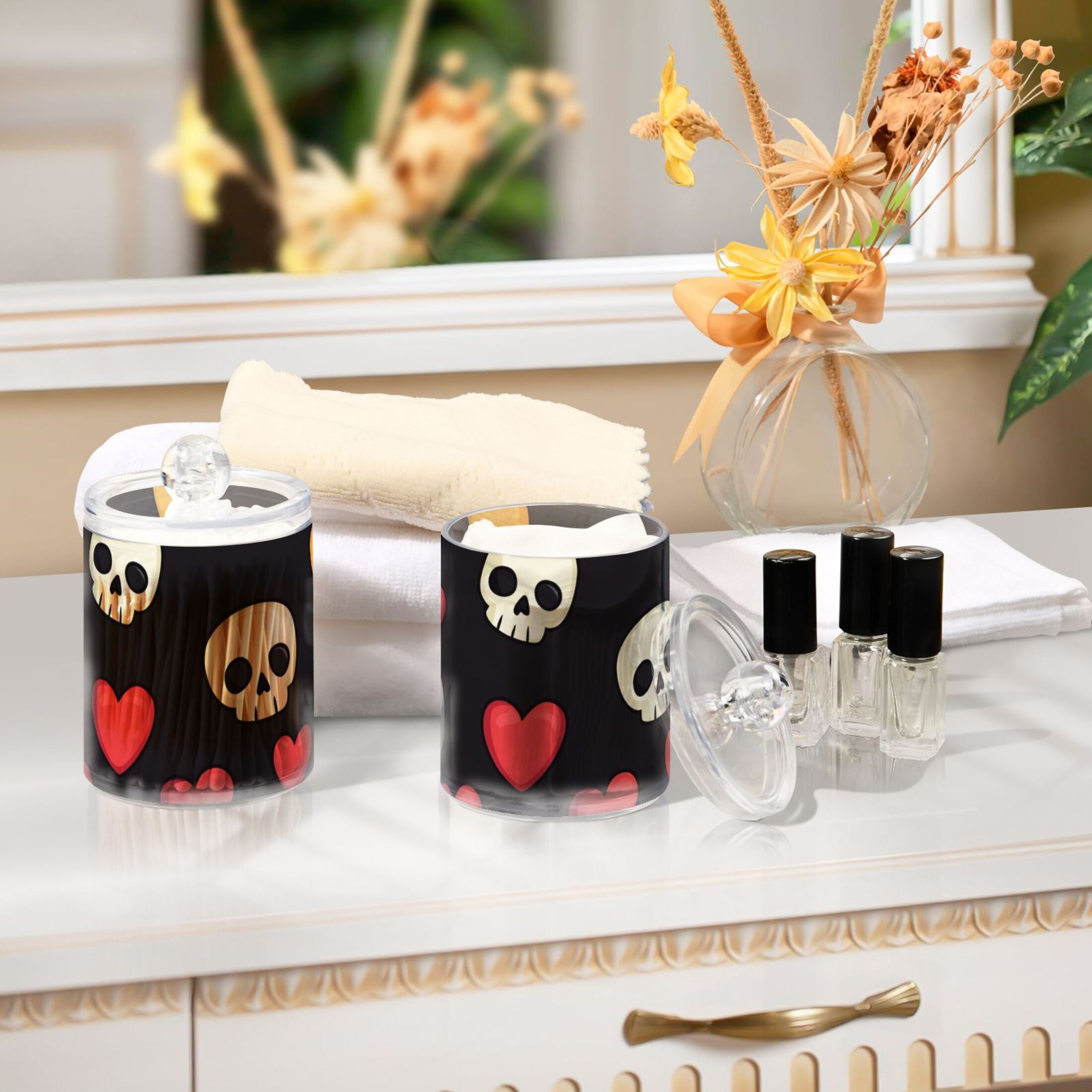 Ckdifva Skulls Hearts Storage Jar with Lid Acrylic Organization Storage ...
