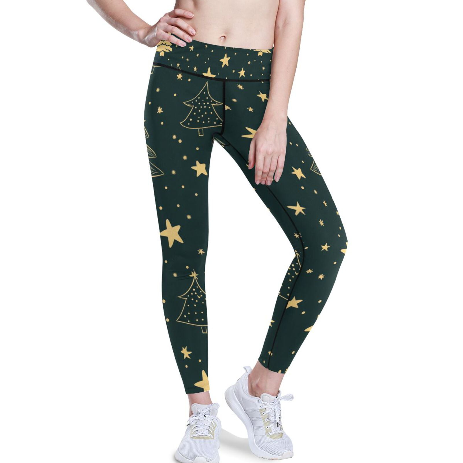 Ckdifva Stars Christmas Trees Yoga Pants with Pockets for Women Workout ...