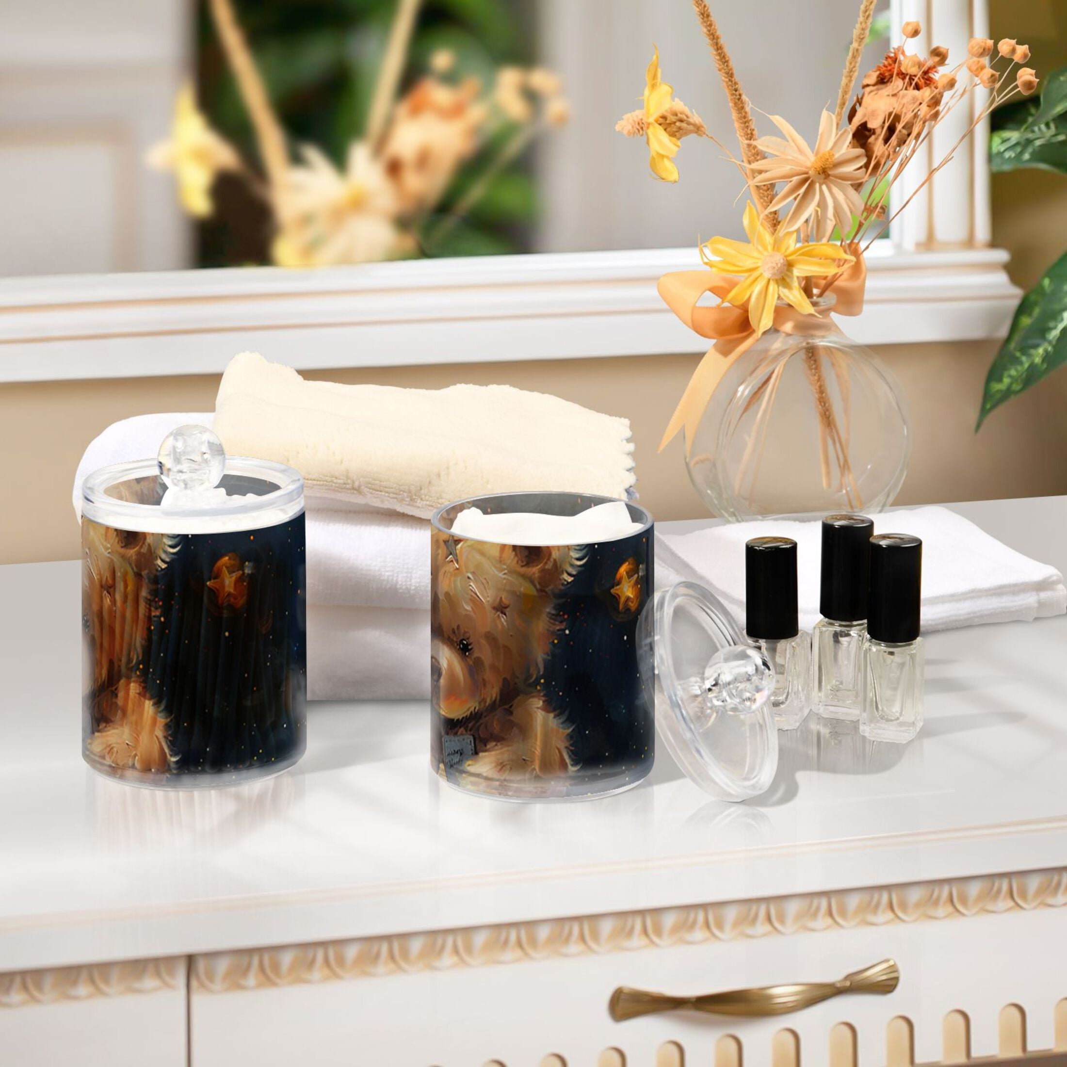 Ckdifva Stars Teddy Bear Storage Jar with Lid Acrylic Organization ...