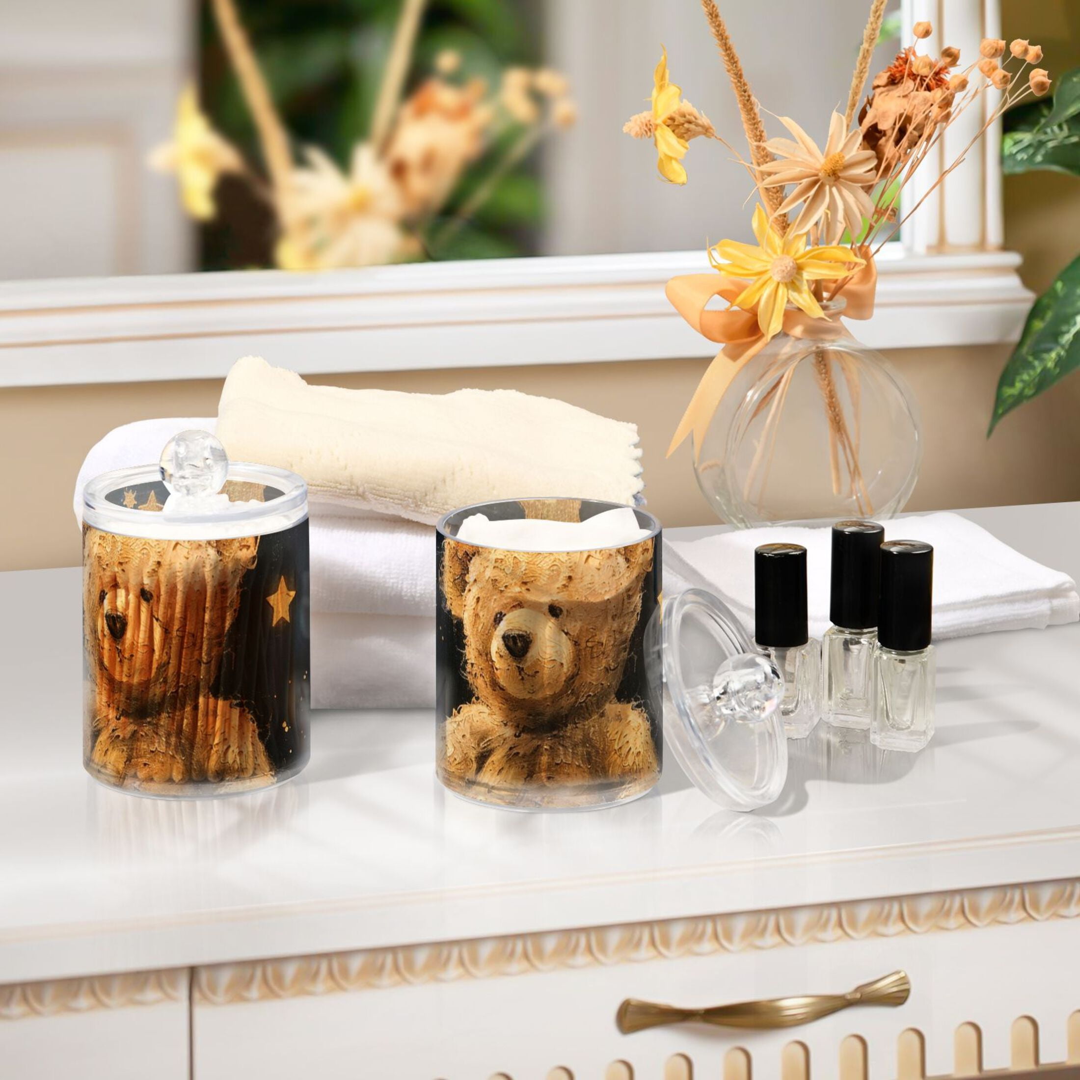 Ckdifva Teddy Bear Stars Storage Jar with Lid Acrylic Organization ...
