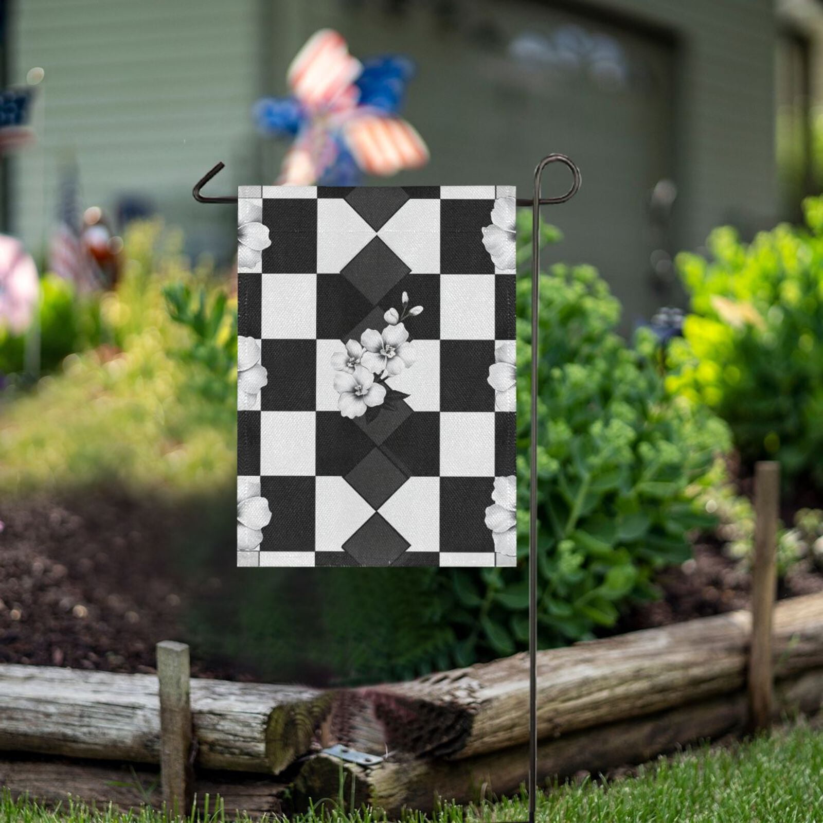 Ckdifva White Flowers in Grid Garden Flag 12 x 18 Inch Vertical Double ...