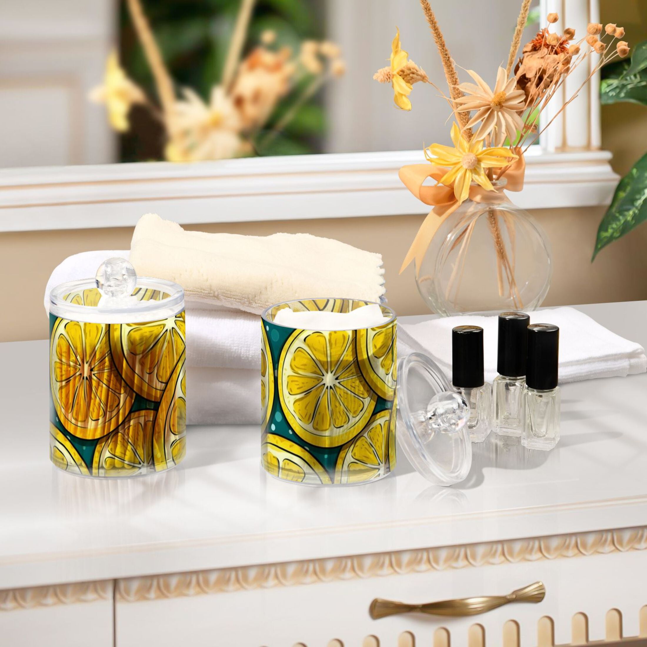 Ckdifva Yellow Lemon Slice Storage Jar with Lid Acrylic Organization ...