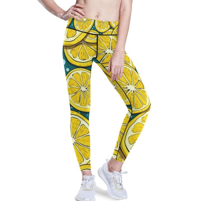Ckdifva Yellow Lemon Slice Yoga Pants with Pockets for Women Workout ...