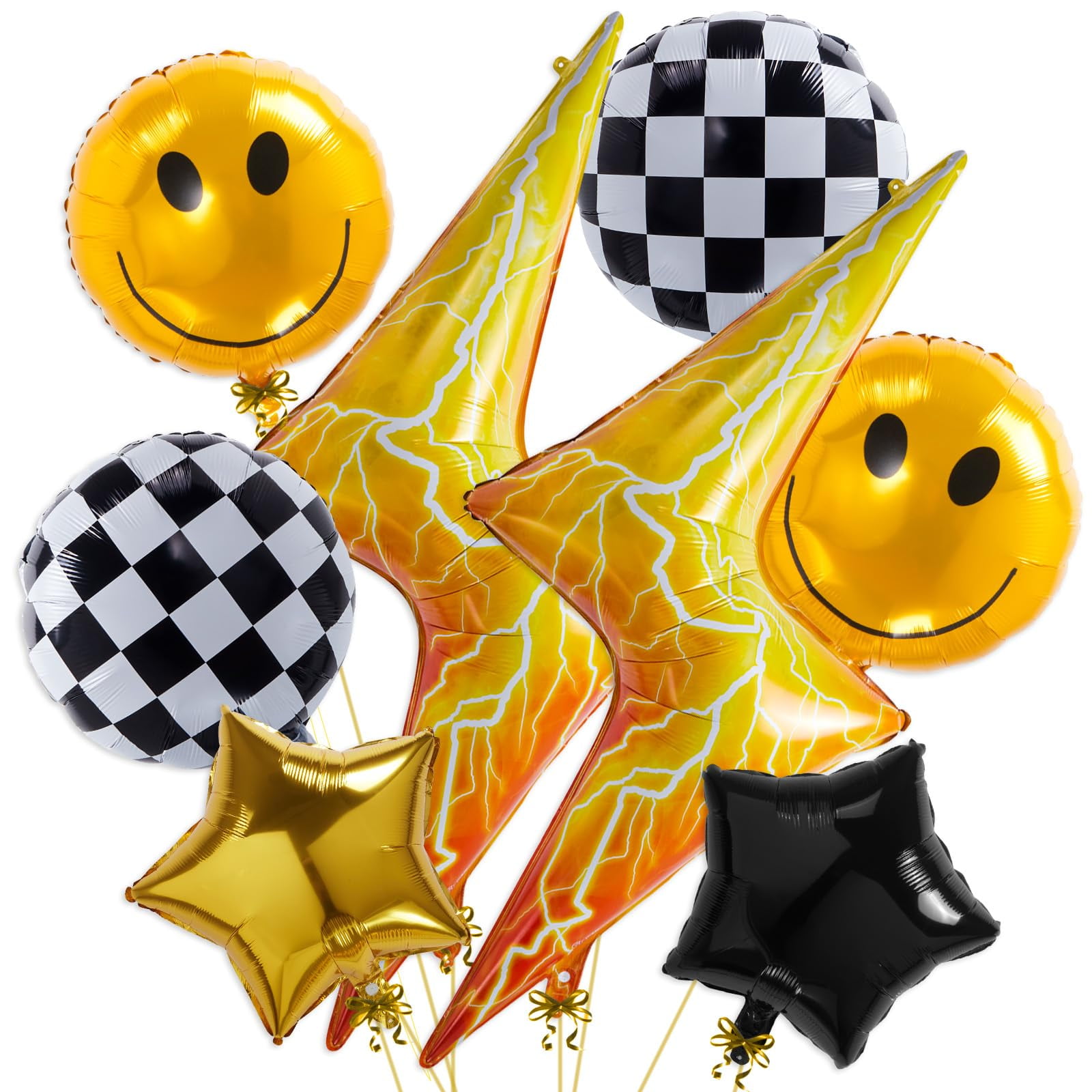 Ckepvo Smile Face Checkered Balloons,18 Inch AFN1Lightning Bolt Balloon ...
