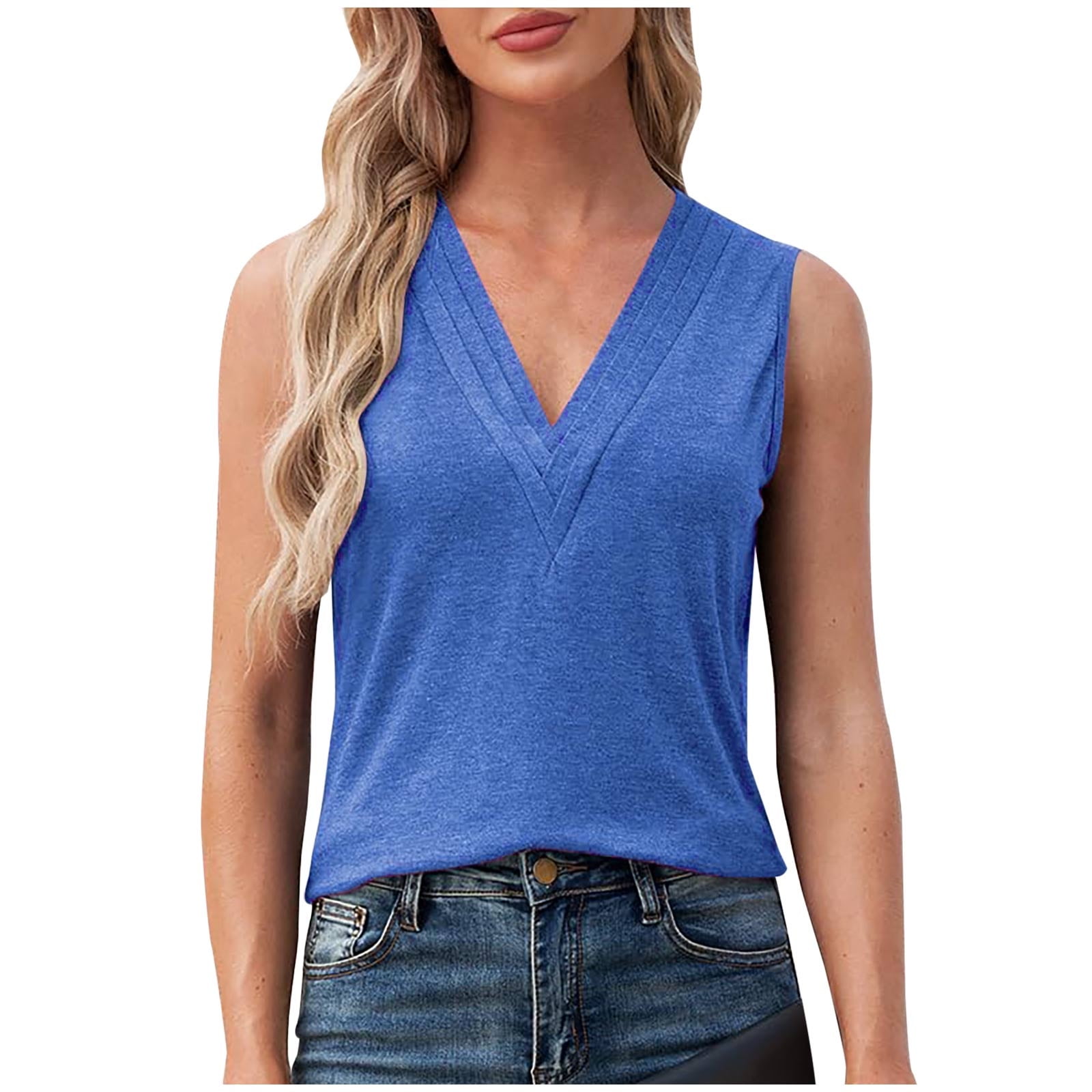 Ckpwisy Women V Neck Tank Tops Casual Summer Loose Fit Sleeveless