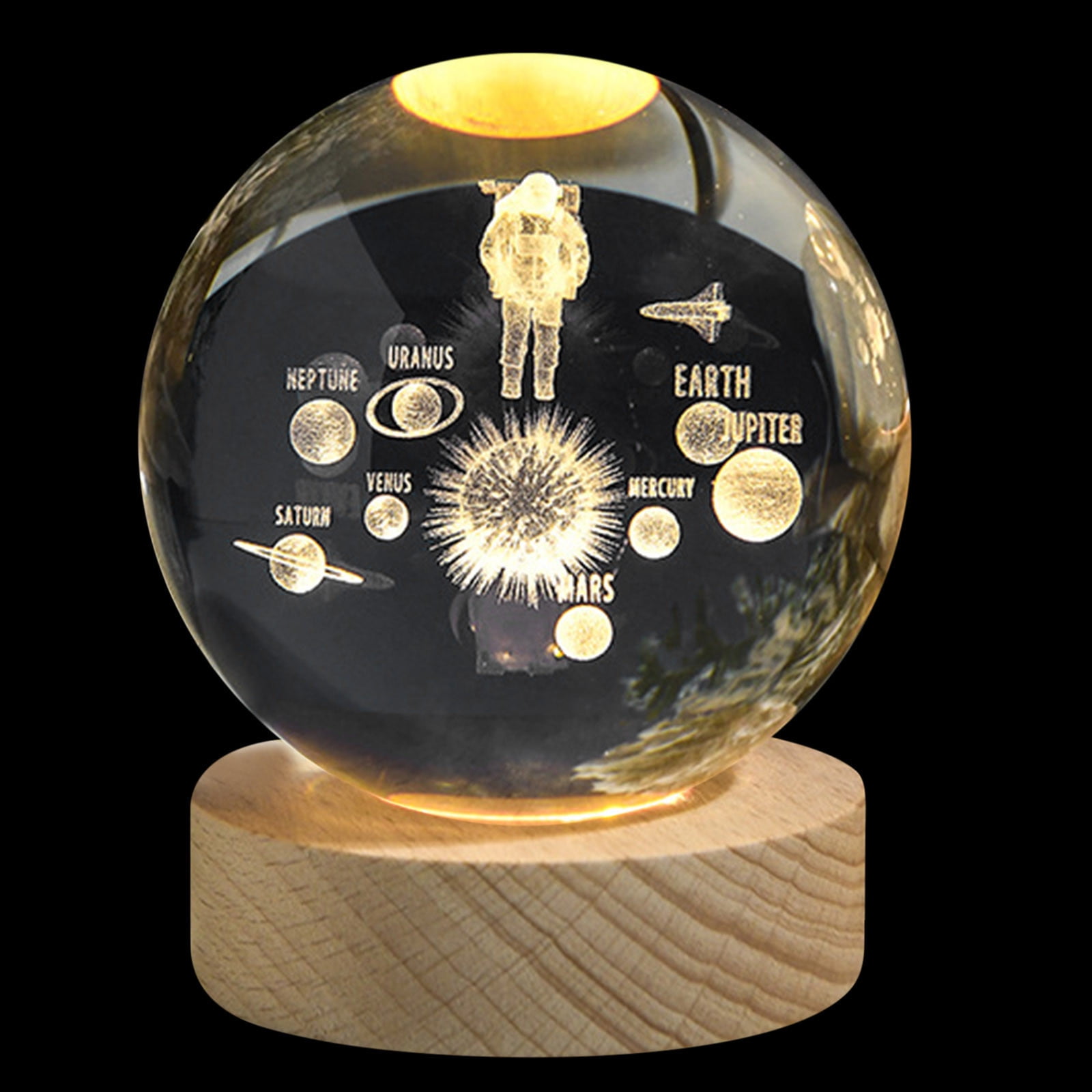 Ckraxd 3D Crystal Ball Solar System Night Light | 6cm Clear Crystal ...