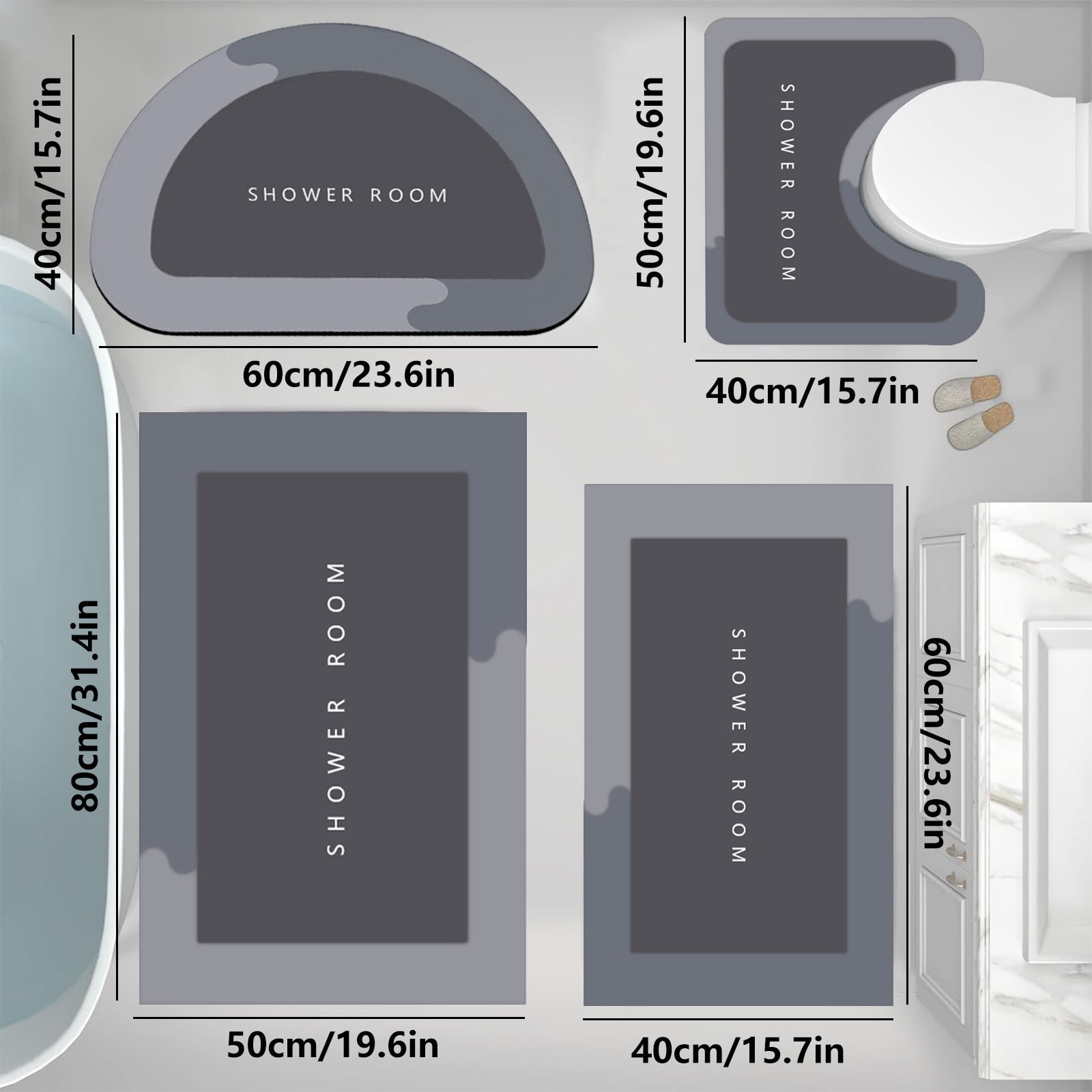 Ckraxd 4 Piece Bathroom Toilet Mat Set - Super Absorbent, Non-Slip ...