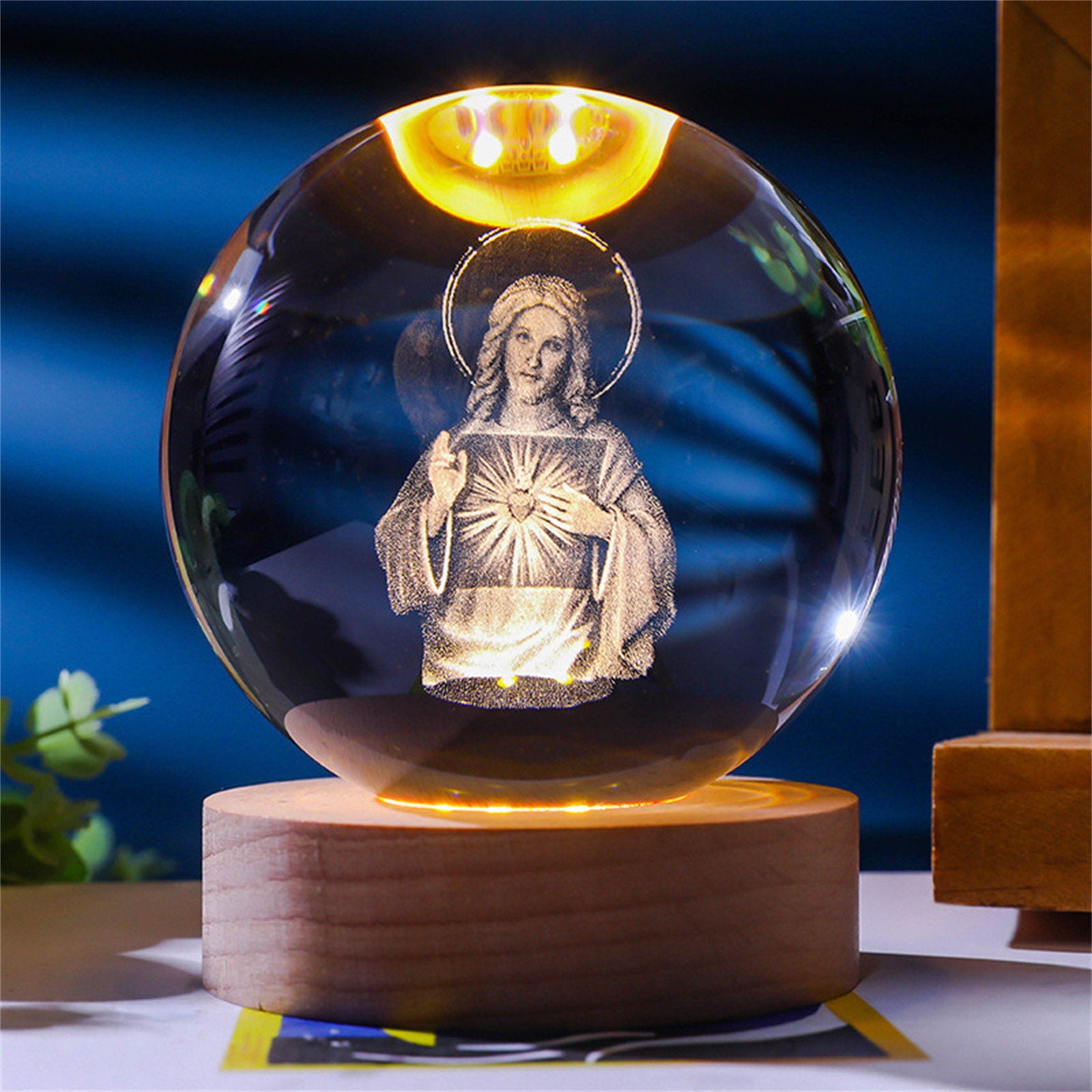 Ckraxd Color-Changing LED Crystal Ball with Holy Family Figurine ...
