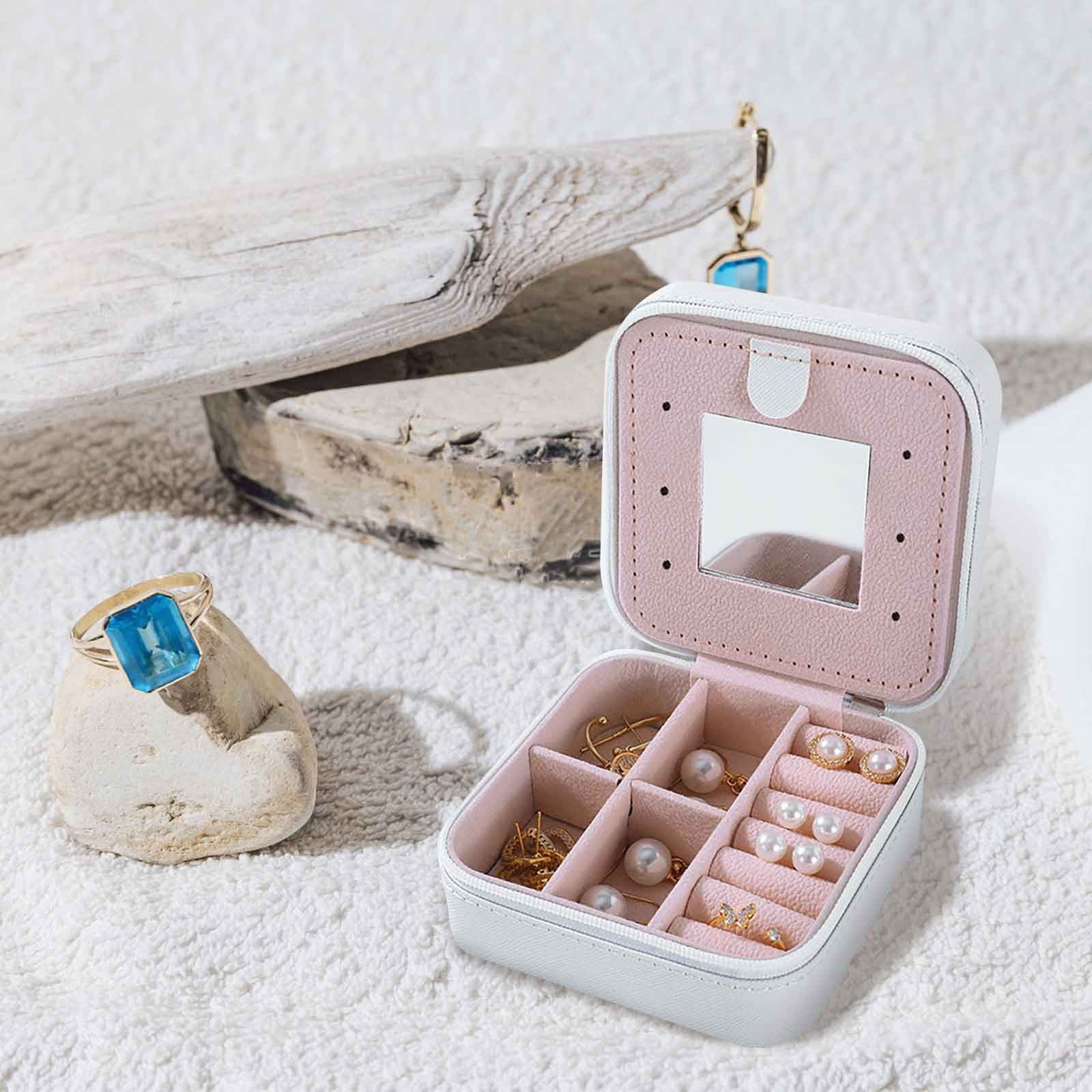 Ckraxd Compact Travel Jewelry Box with Mirror, Portable Ring Necklace ...