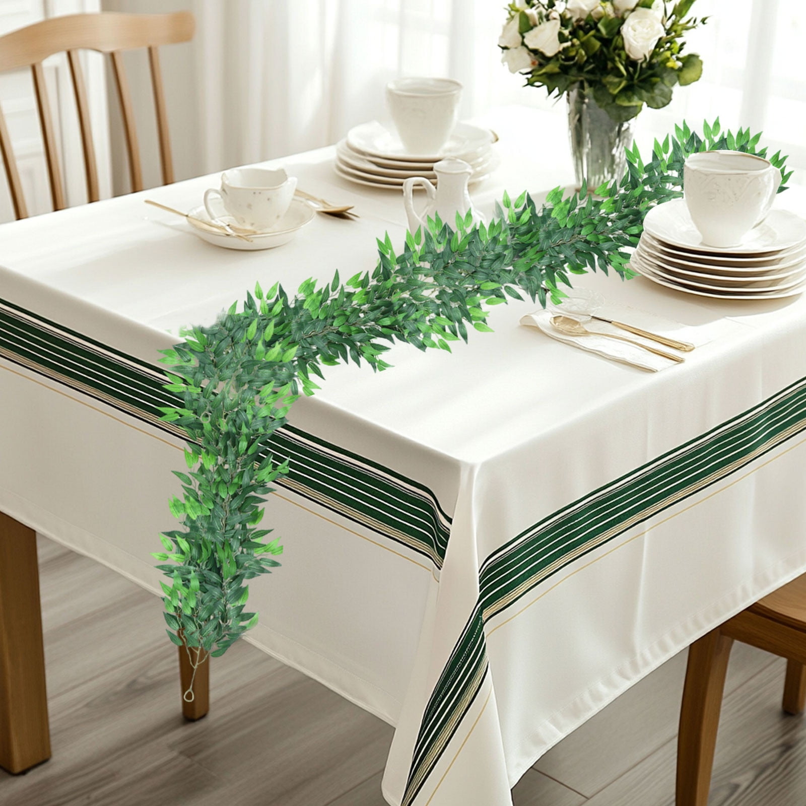 Ckraxd Faux Willow Leaf Rattan Garland 200cm Green Plastic Decorative ...