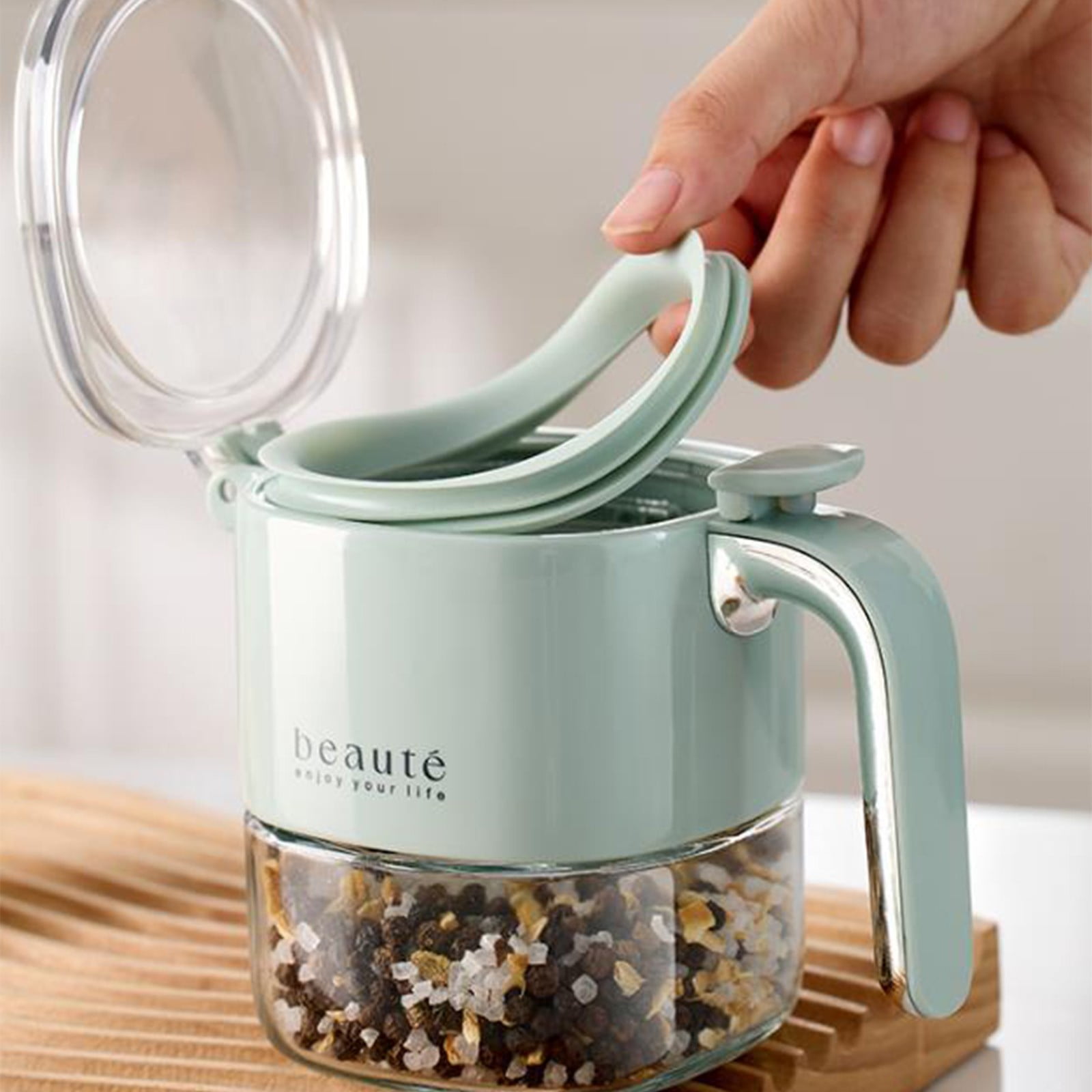 Ckraxd Glass Spice Jars, Spice Containers with Spoons, 400ml Spice ...