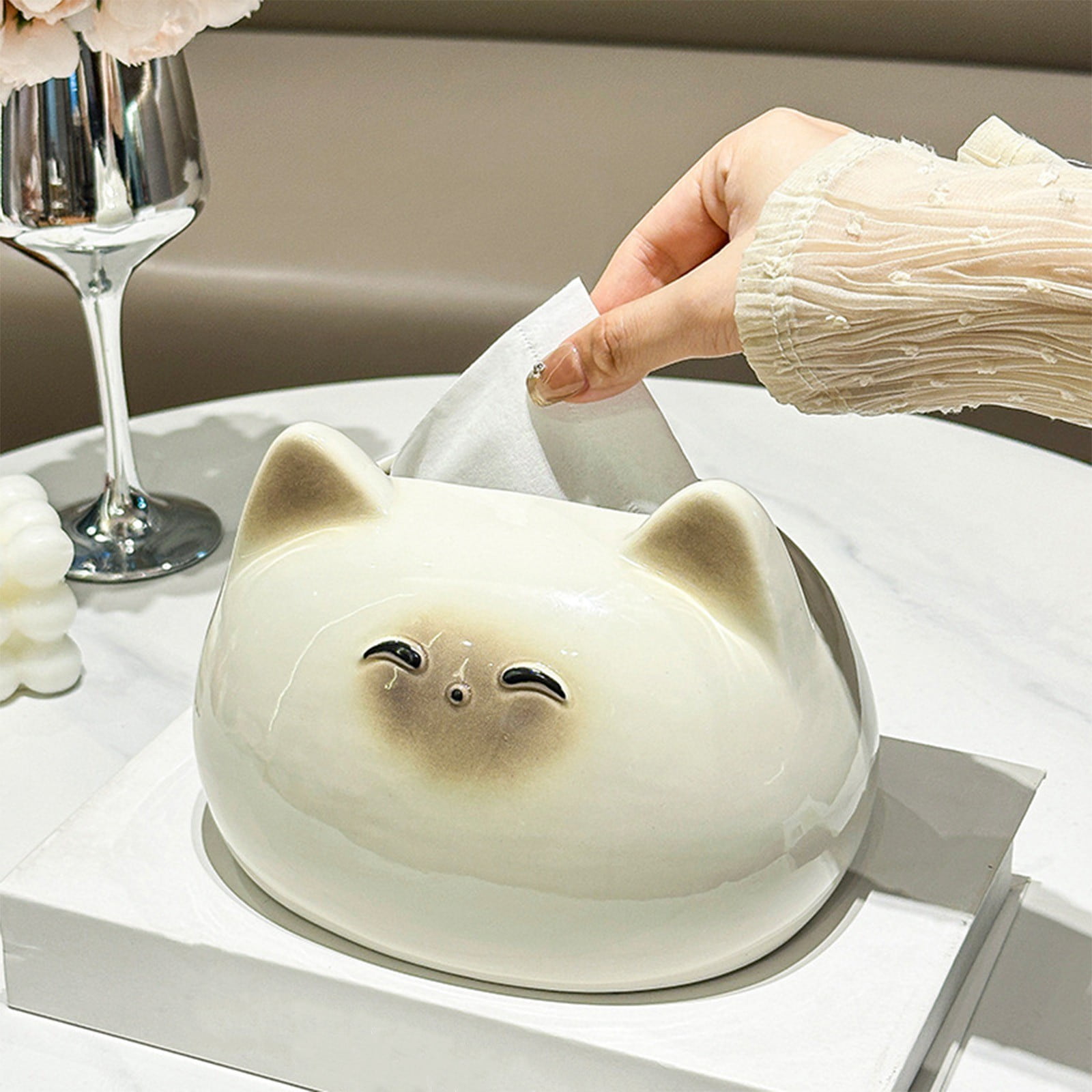 Ckraxd Graceful Ceramic Cat Tissue Case - Sturdy & Elegant Home Decor - Easy Tissue Extraction ...