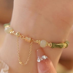 Ckraxd Retro Green Joint Bracelet for Women, Natural Stone Beaded ...