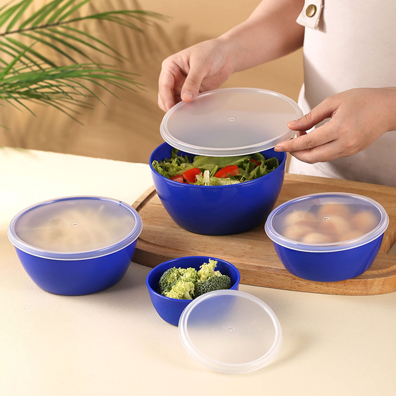 Ckraxd Round Stackable Plastic Bowls with Lids, 4-Piece Set for ...