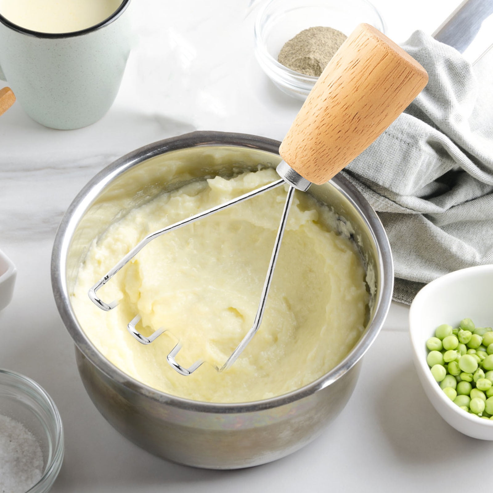 Ckraxd Stainless Steel Potato Masher with Wooden Handle - Manual Food ...
