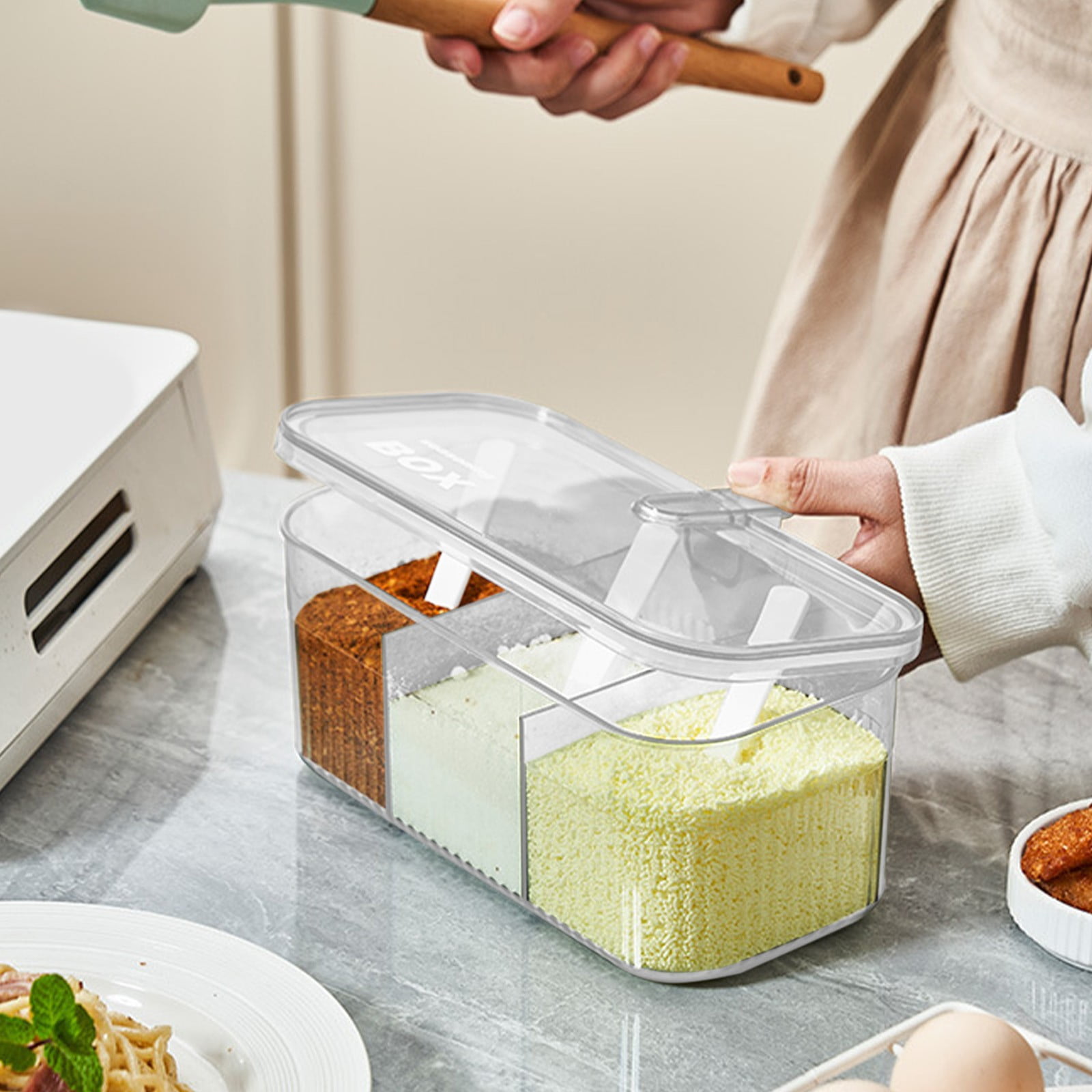 Ckraxd Transparent Multi Compartment Spice Jar Organizer - Airtight ...