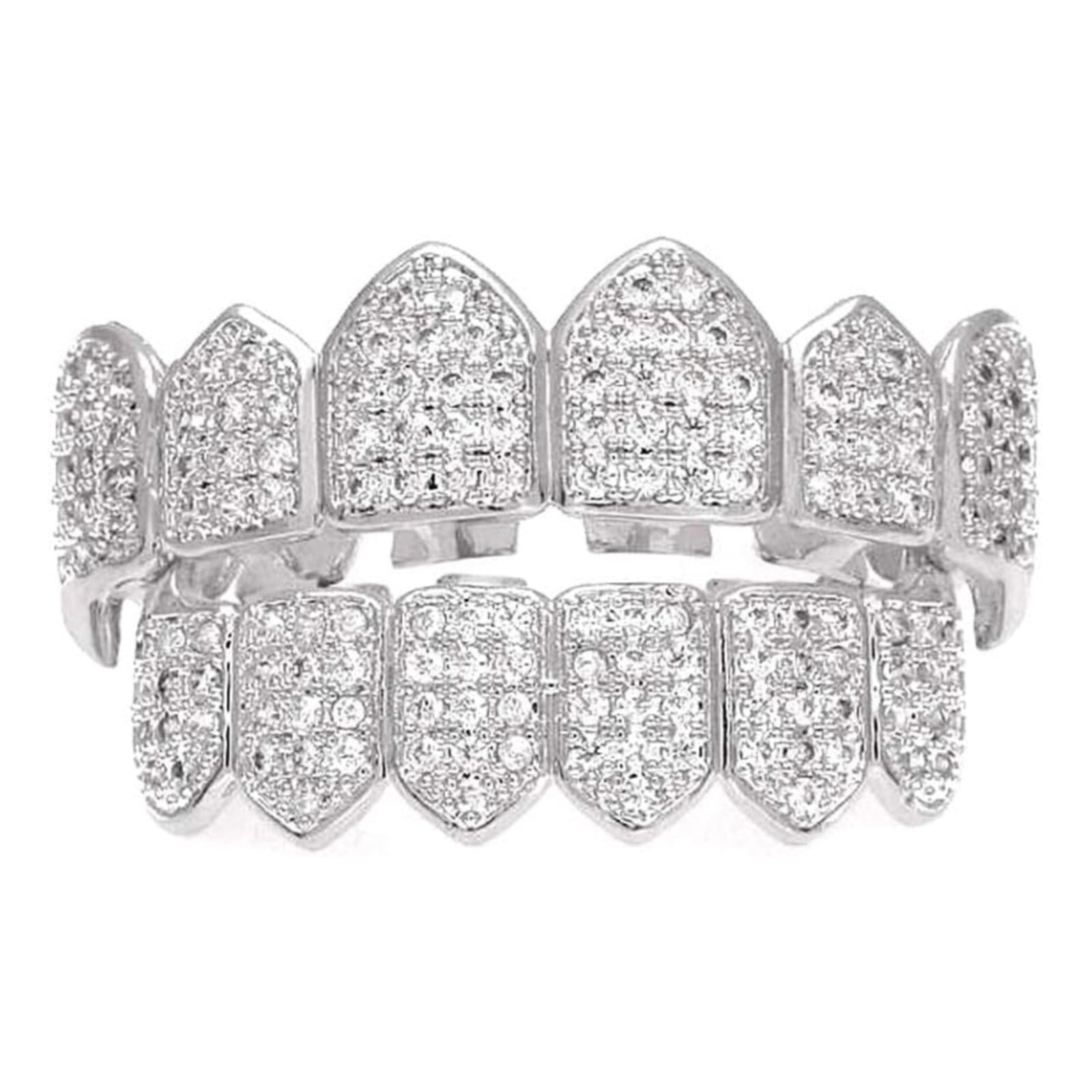 Ckulufk Iced Out Diamond Teeth for Men Women Hip Hop Silver Gold Grills ...
