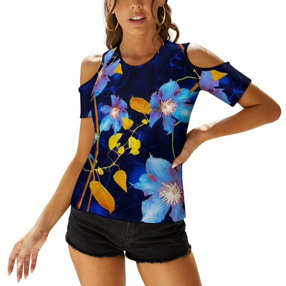 Clématites / Clematis New Fashion Zip Off Shoulder Top Short-Sleeve ...