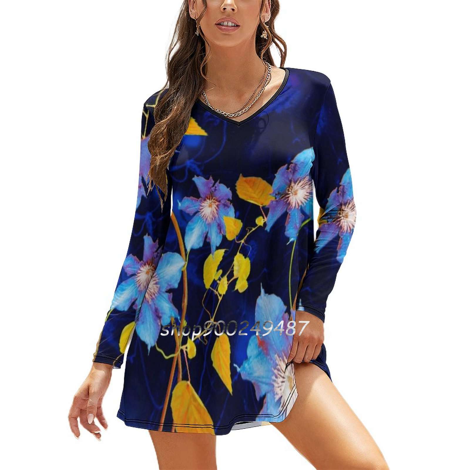 Clématites / Clematis Square Neck Dress Cute Loose Print Dresses ...