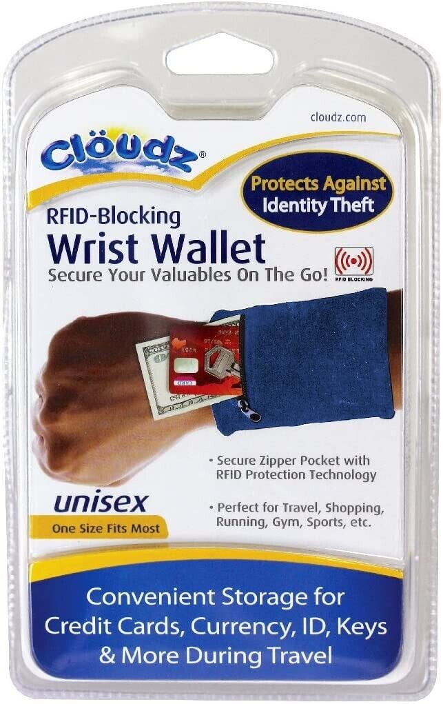 Cloudz RFID Protection Wrist Wallet Blue, Compact Secure Travel ...