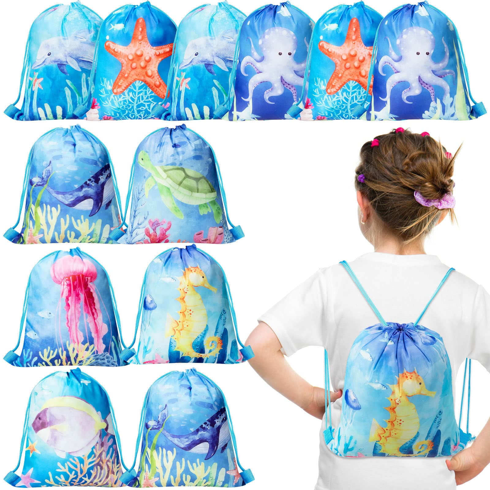 Clabby 12 Pcs Ocean Party Favors - Sea Life Drawstring Bags - Candy ...