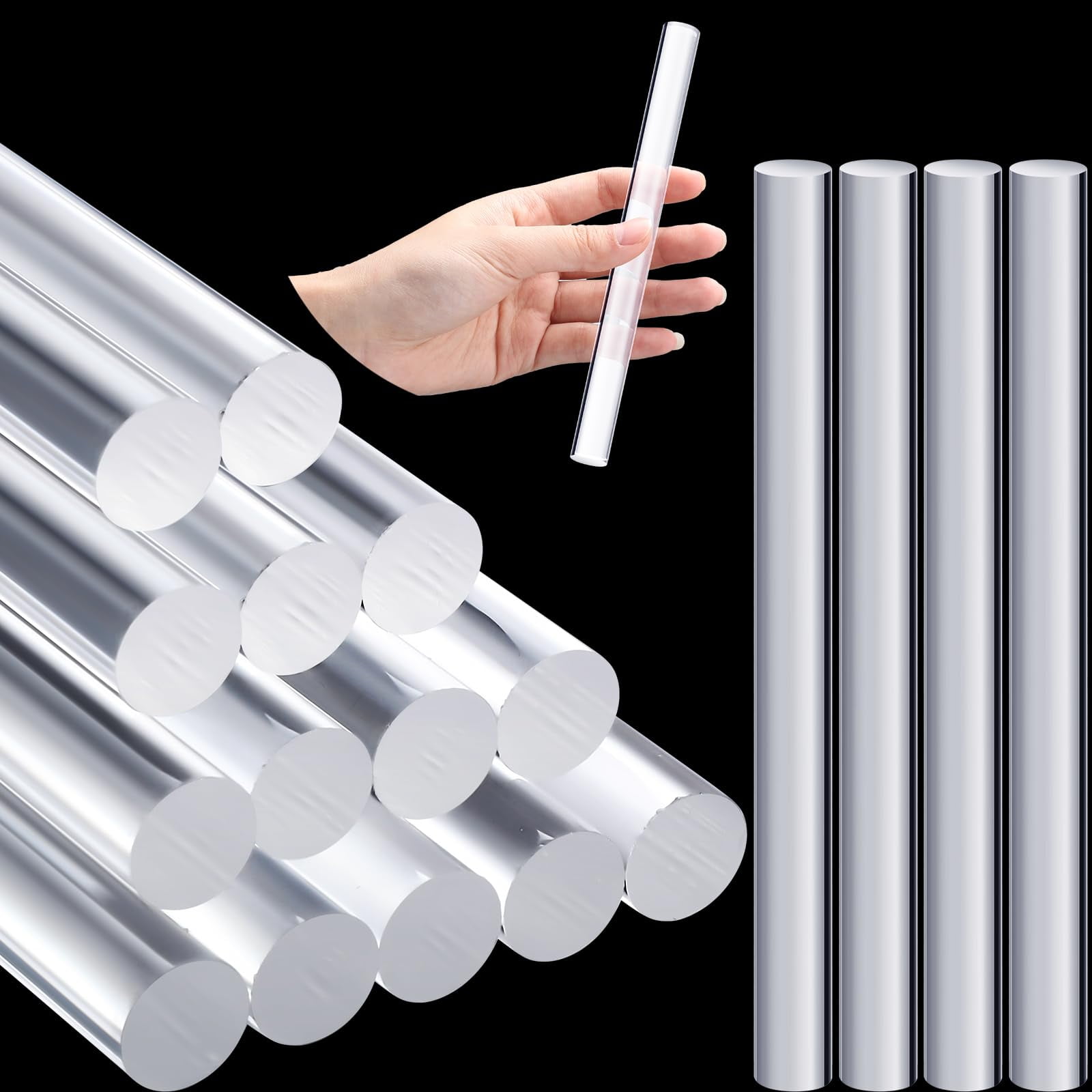 Clabby 14 Pieces Acrylic Clay Roller AIS1 Plastic Clear Round Tube Roller Pin Polymer Clay Tools ...