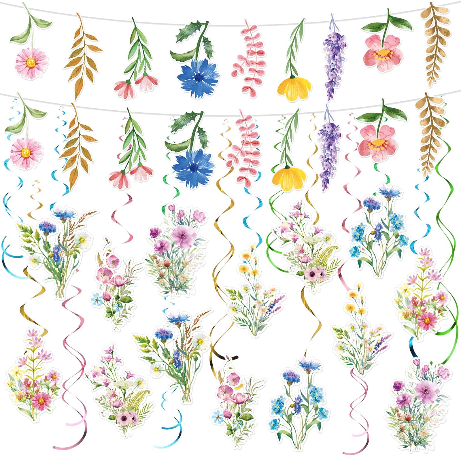 Clabby 21 Pcs SCH4 Flower Hanging Swirl Decoration Wildflower Banner ...
