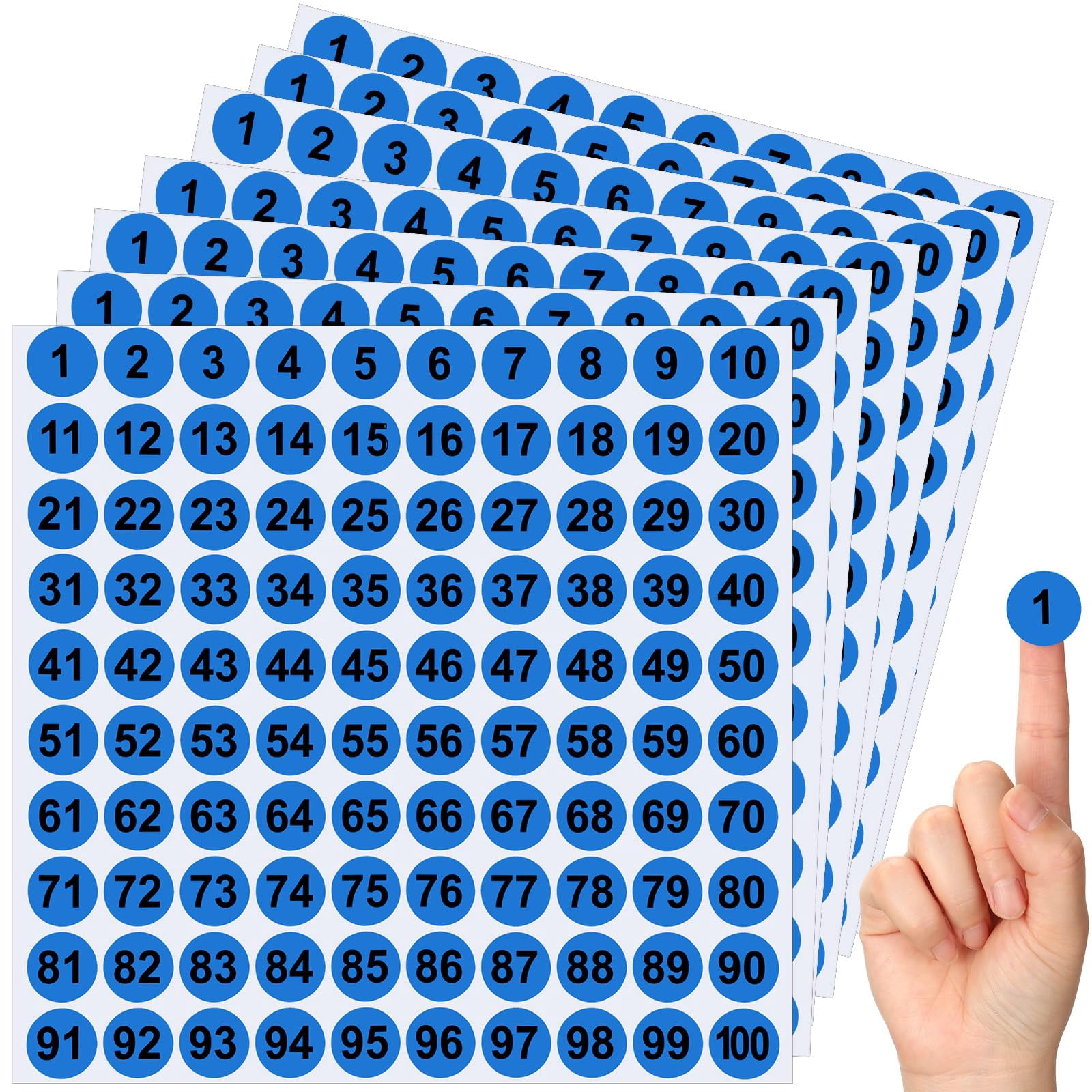 Clabby 700 Pcs Consecutive Number Stickers 1-100 Round Colored Labels 1 ...