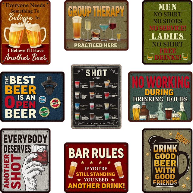 Clabby 9 Pcs Beer Poster Bar Sign Poster, Funny Bar Signs Set Vintage ...
