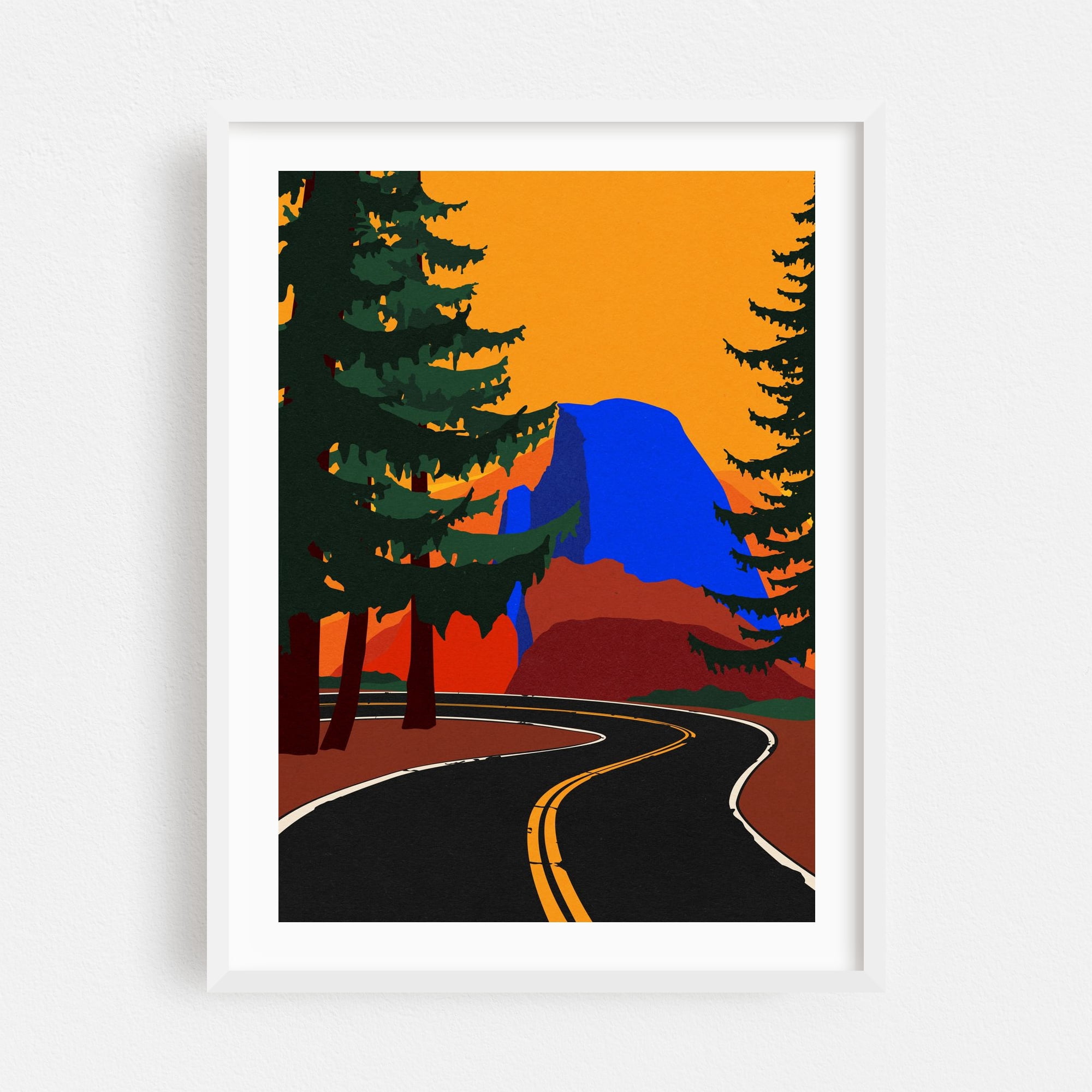 Clacier Road - Illustration White Framed Wall Art Print 20 x 30 inches ...