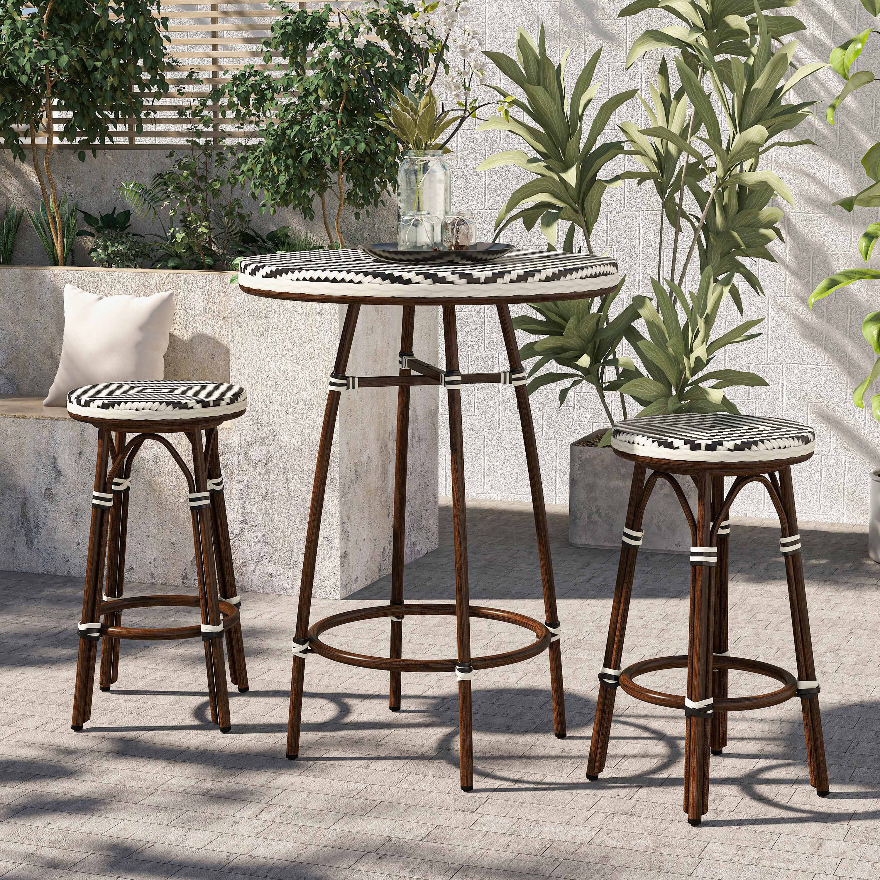 Clackamas Aluminum and PE Wicker 3-Piece Patio Counter Height Set ...
