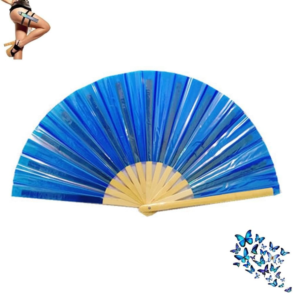 Clacking Fans for Line Dancing, Boots on the Ground fan, Large Folding Hand Rave Fan, Iridescent ...