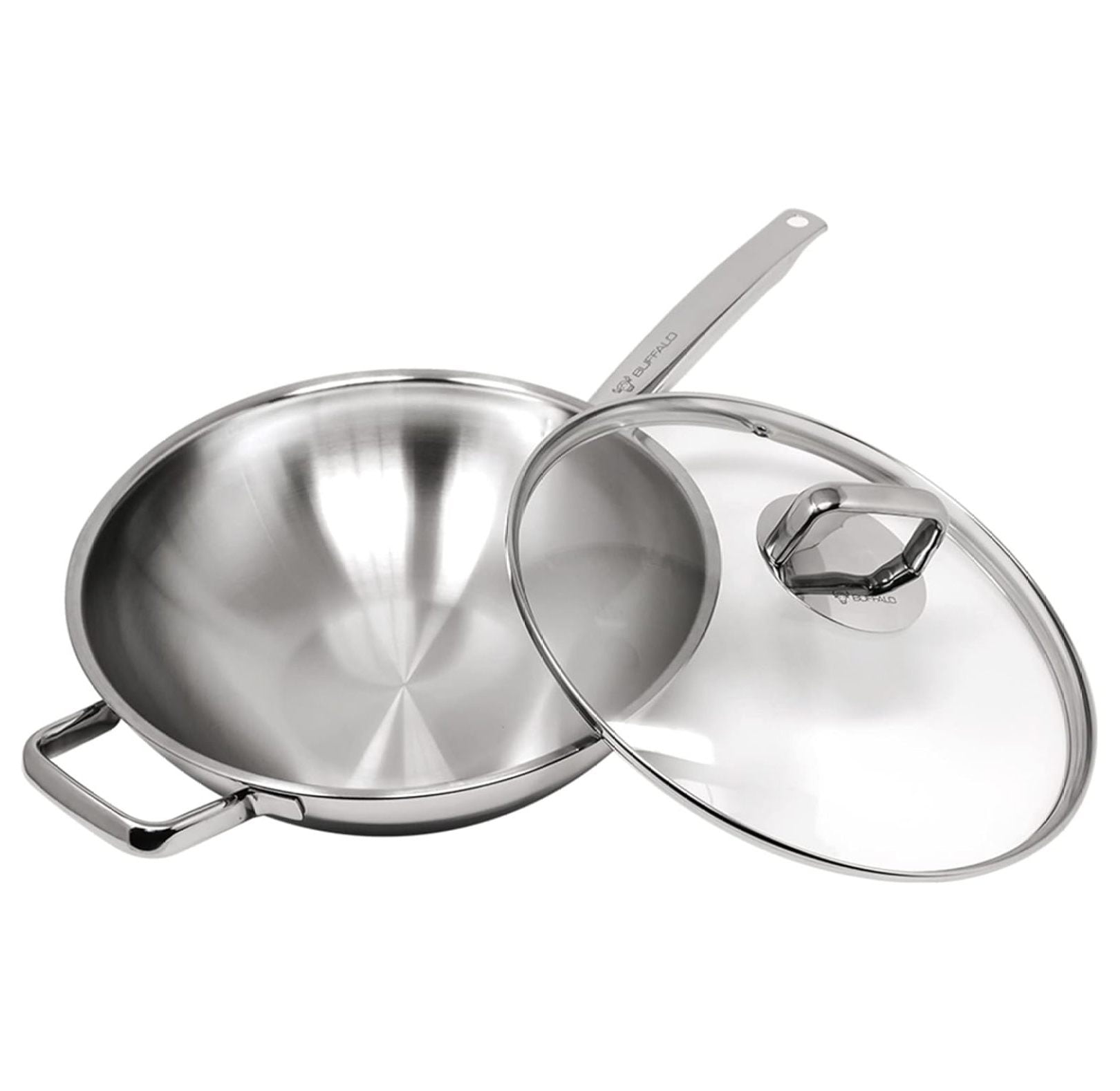Clad Stainless Steel Wok Pan with Lid Flat Bottom 12 inch (30cm ...