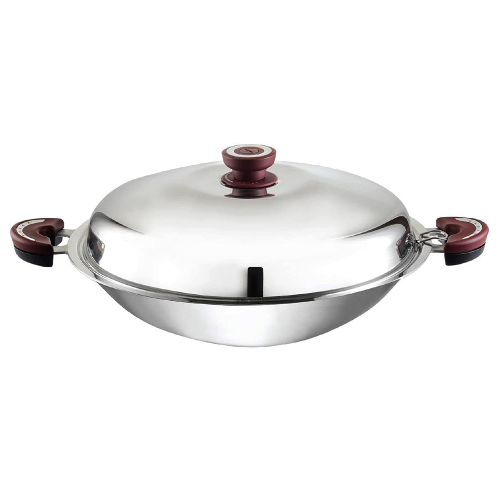 Clad Stainless Steel Wok Pan with Lid Flat Bottom 15 inch (38cm) Stir ...