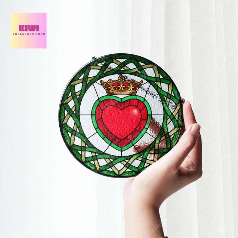 Claddagh Celtic knot GLASS Suncatcher Hanging, Ireland Wall Art, Window ...
