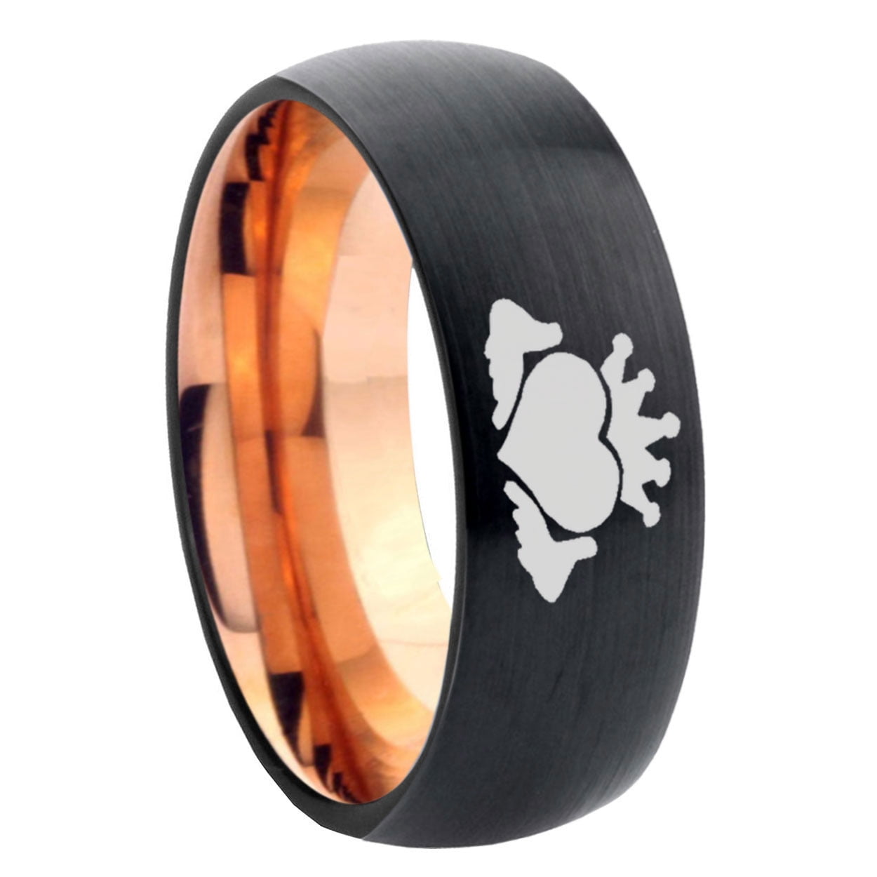 Claddagh Design 8MM Dome Black And Rose Gold Tungsten Men Ring ...