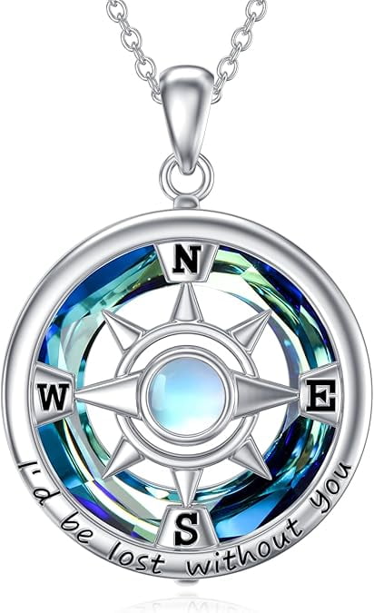 CACA LADY Silver Moonstone Necklace Compass I'd Be Lost Without You ...
