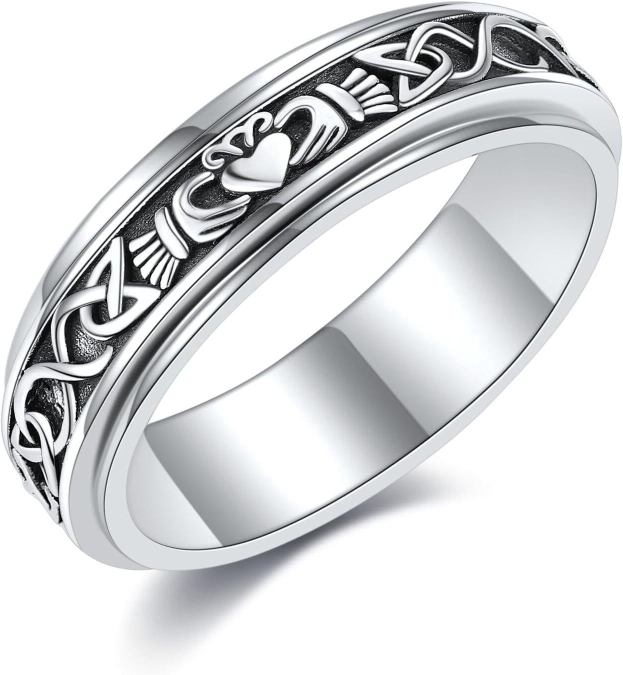 Claddagh Fidget Ring 925 Sterling Silver Celtic Knot Spinner Ring for ...