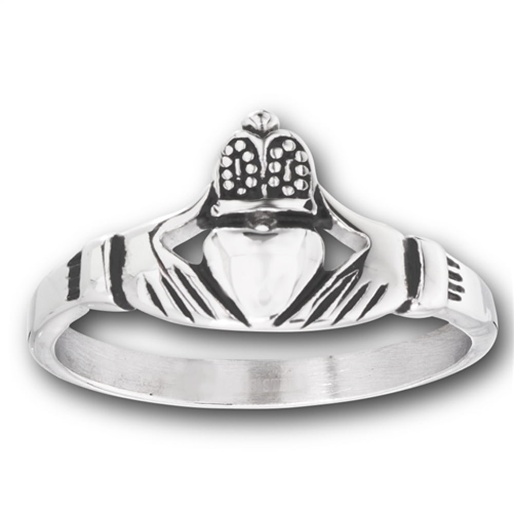Claddagh Heart Crown Filigree Ring Stainless Steel Band Gray Jewelry ...
