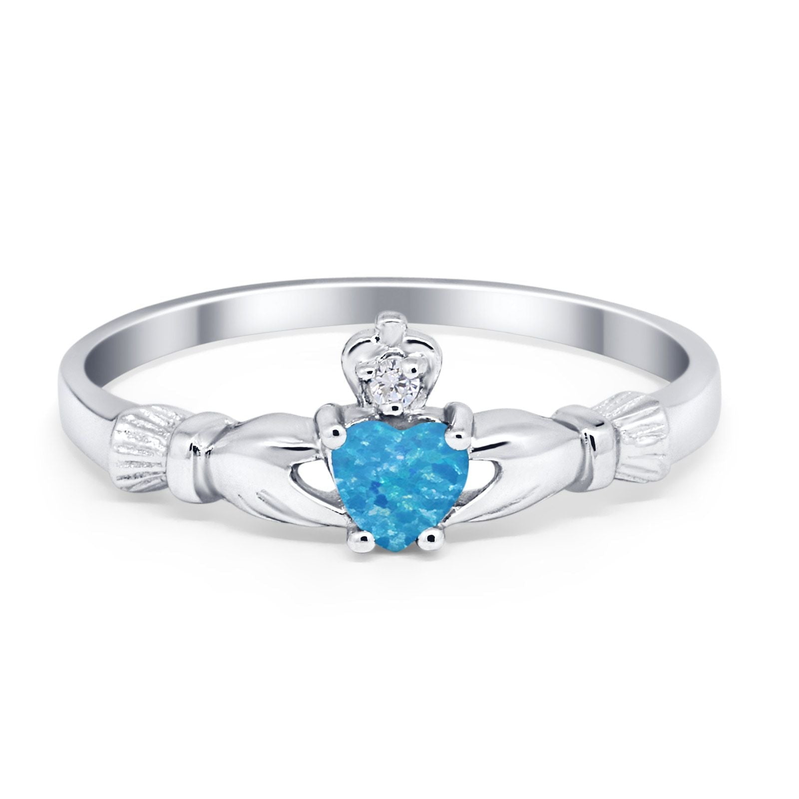 Claddagh Heart Promise Ring Lab Created Blue Opal 925 Sterling Silver ...