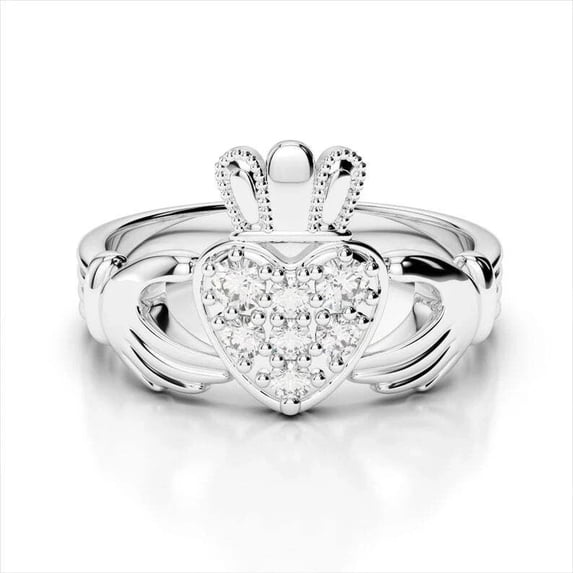 Claddagh Ring, Pave Set Heart Diamond Engagement Ring, 1.5 Ct Simulated ...