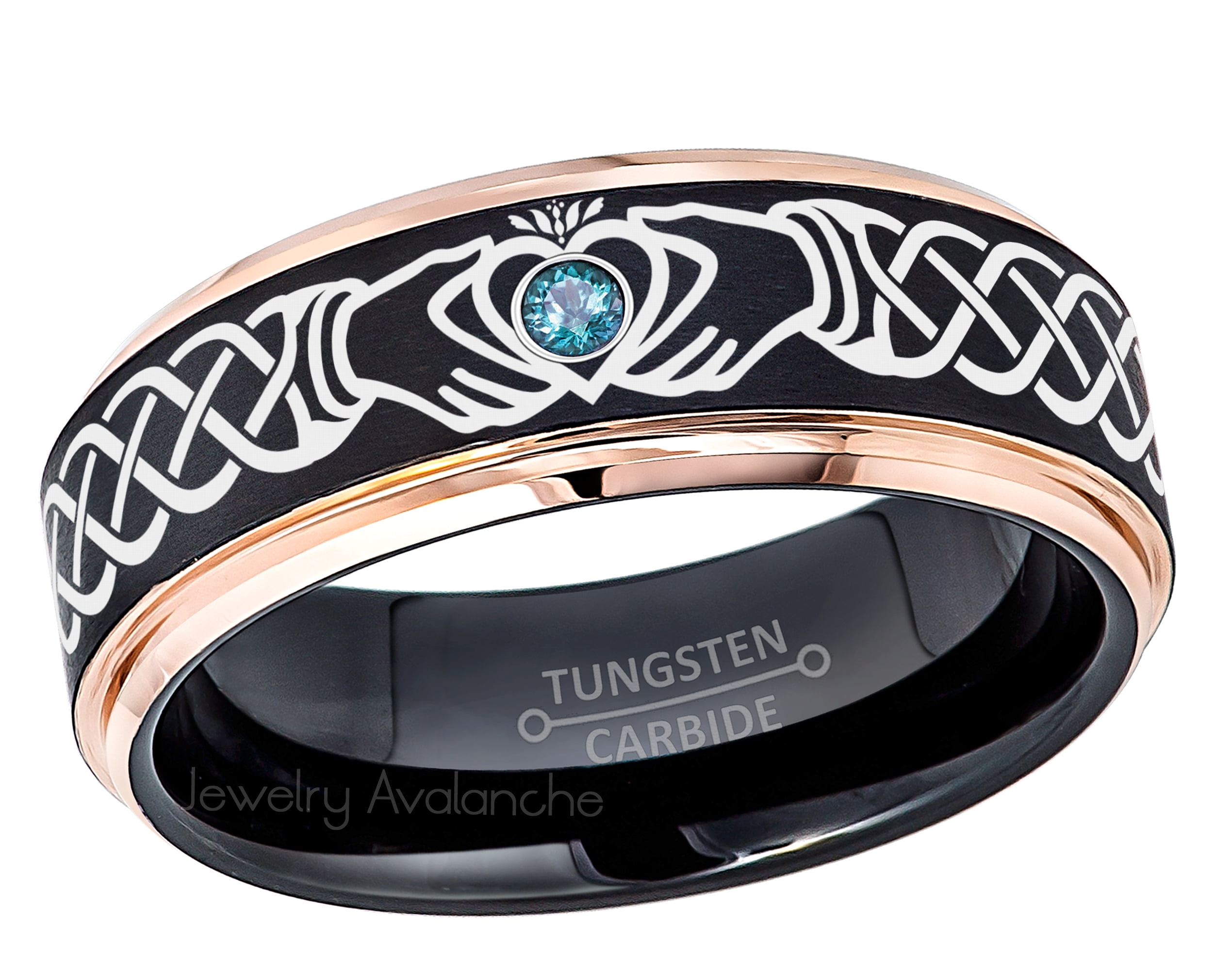 Claddagh Tungsten Ring - 2-Tone Rose Gold And Black Tungsten Carbide ...